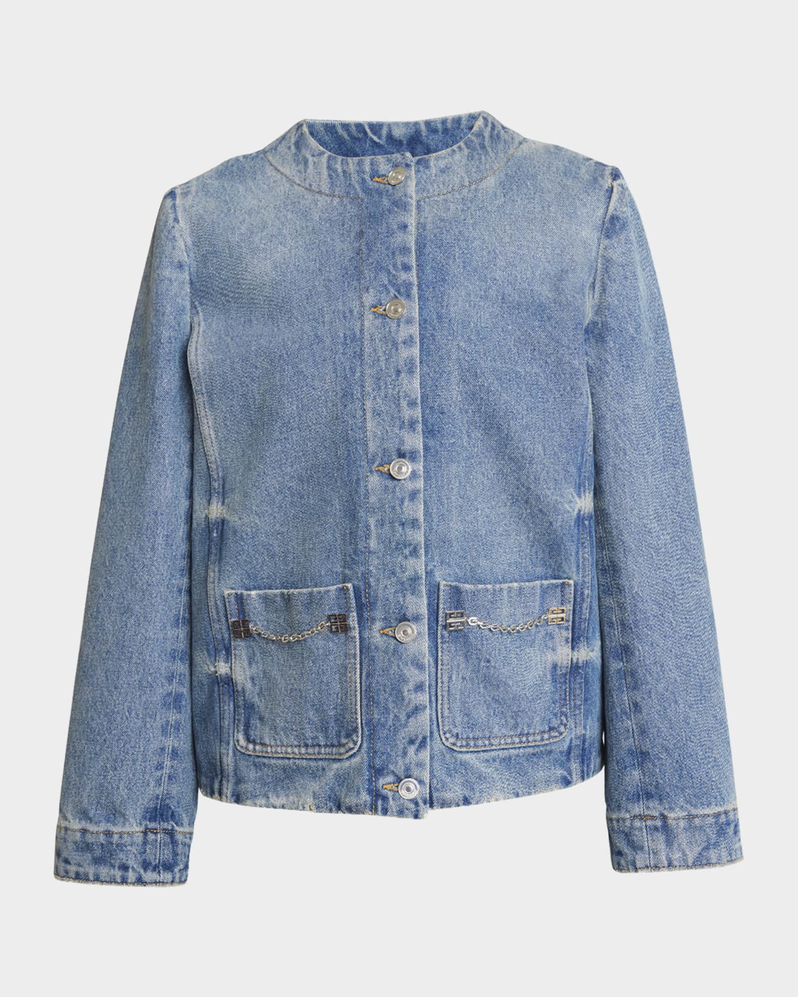 Givenchy Jean Jacket with 4G Chain Detail | Neiman Marcus
