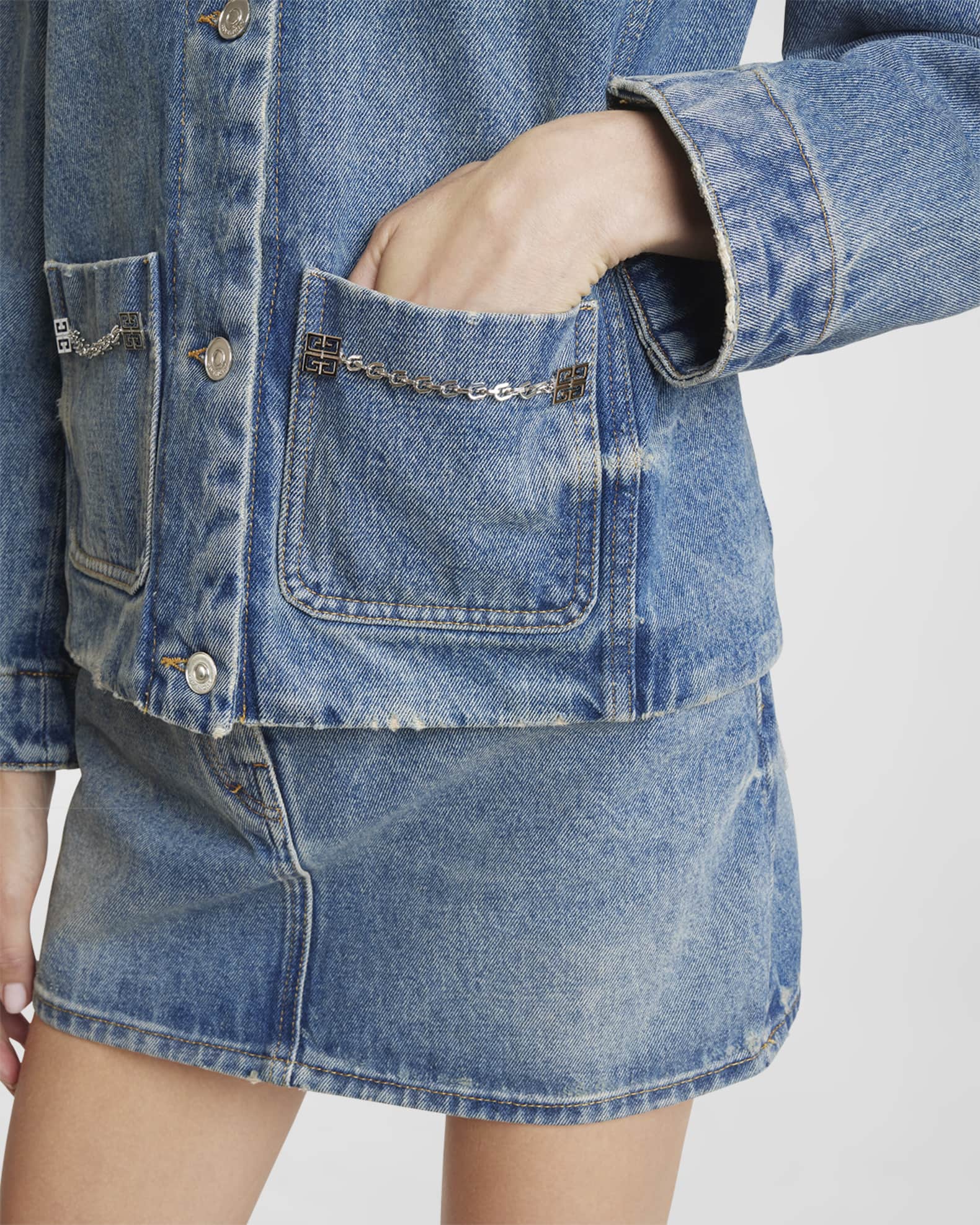 Givenchy Jean Jacket with 4G Chain Detail | Neiman Marcus