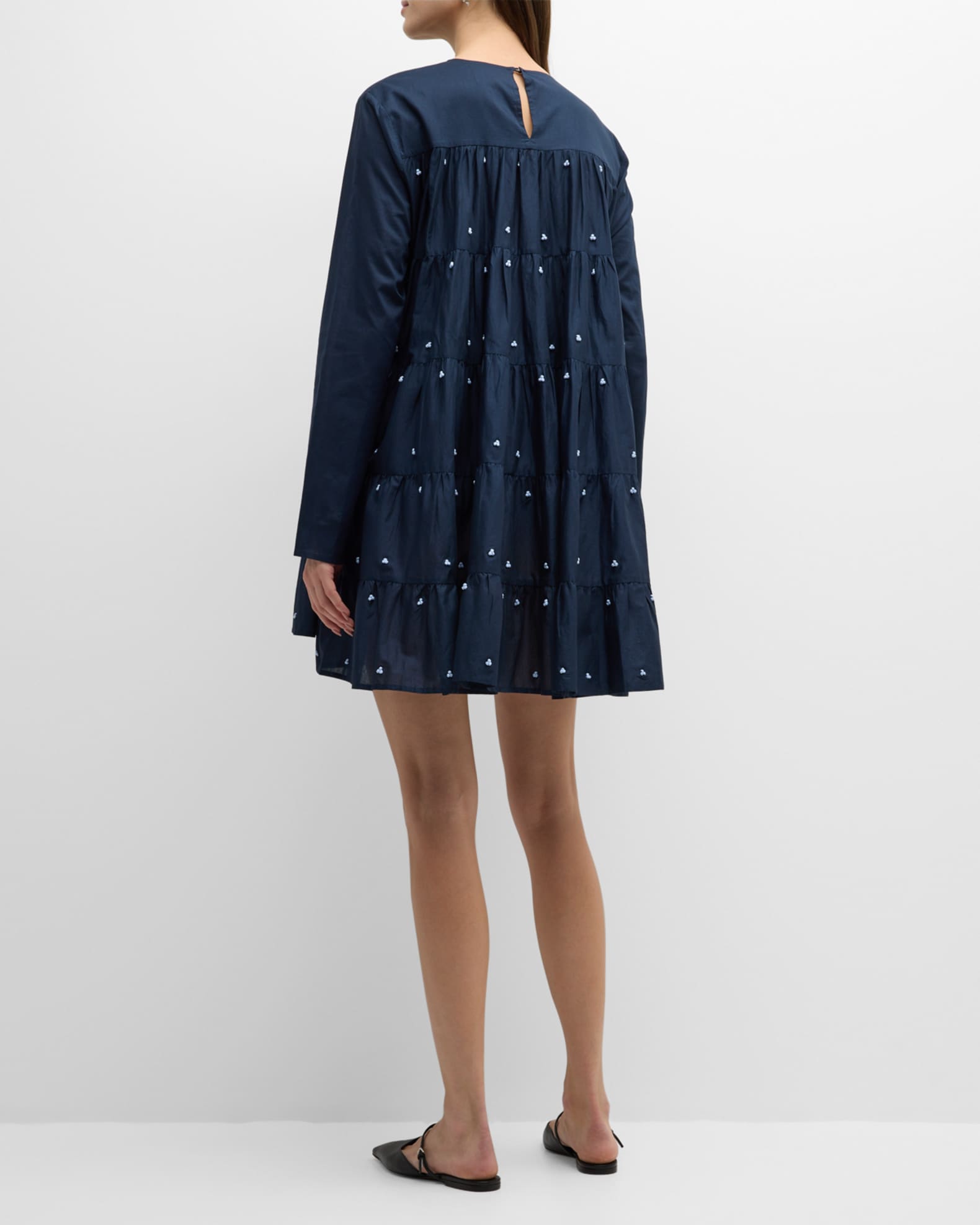 Merlette Soliman Embroidered Tiered Trapeze Mini Dress | Neiman Marcus