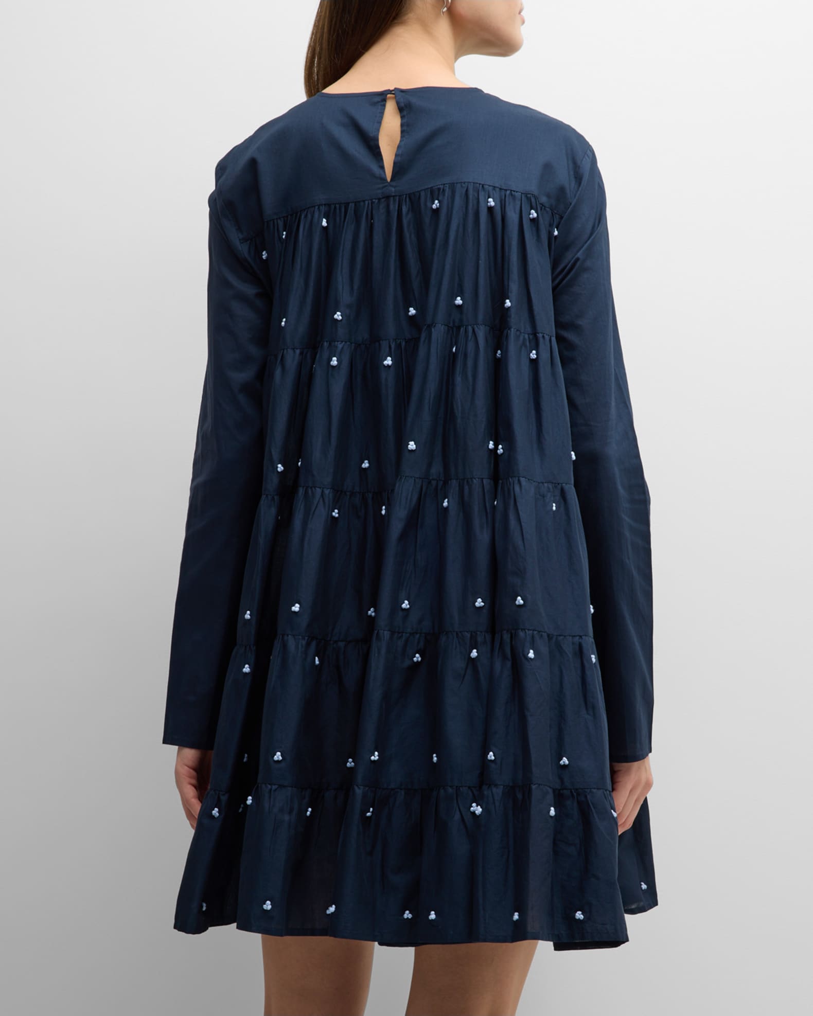 Merlette Soliman Embroidered Tiered Trapeze Mini Dress | Neiman Marcus