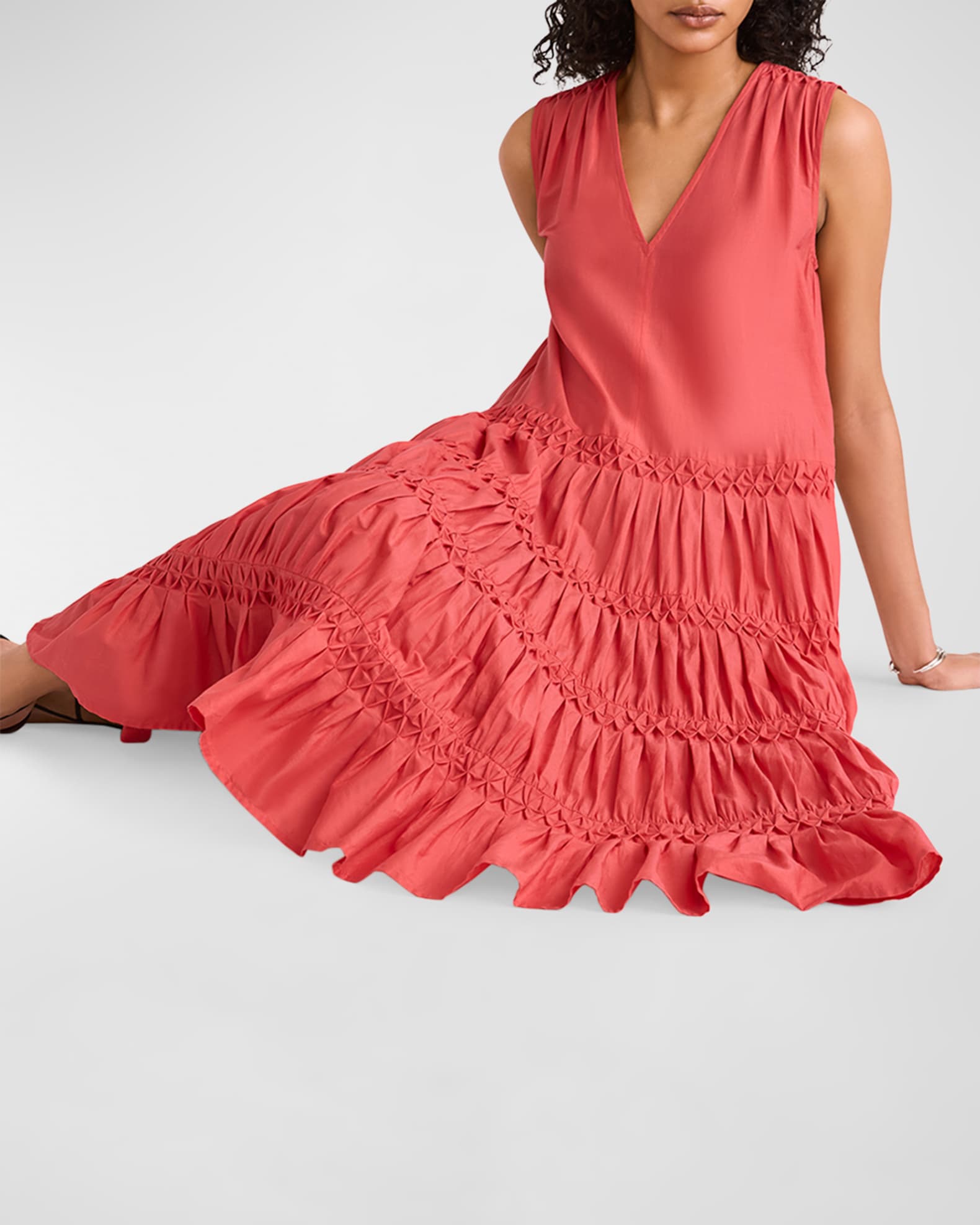 Merlette Wallis Smocked Cotton Lawn Midi Dress | Neiman Marcus