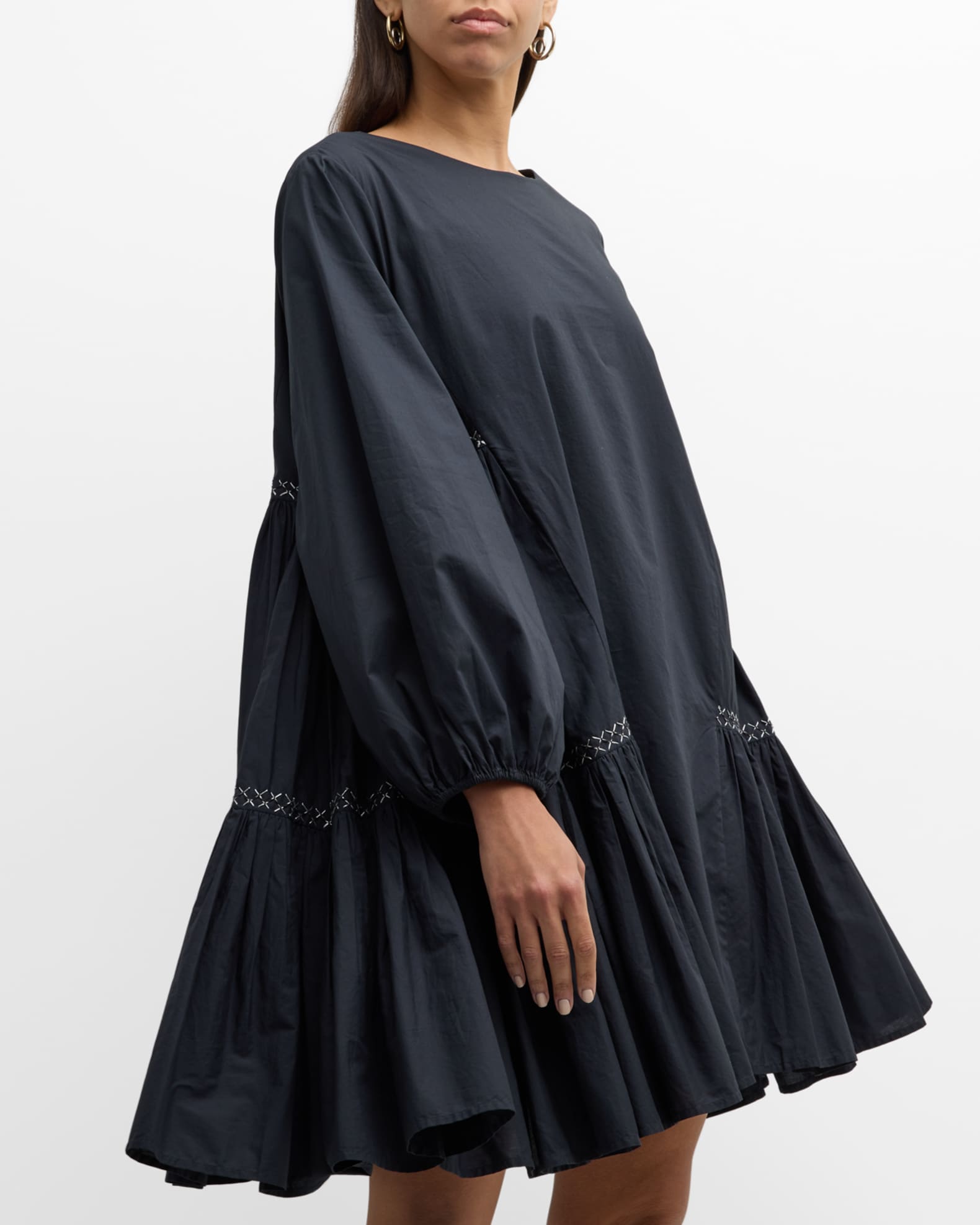 Merlette Byward Tiered Cotton Poplin Mini Dress | Neiman Marcus