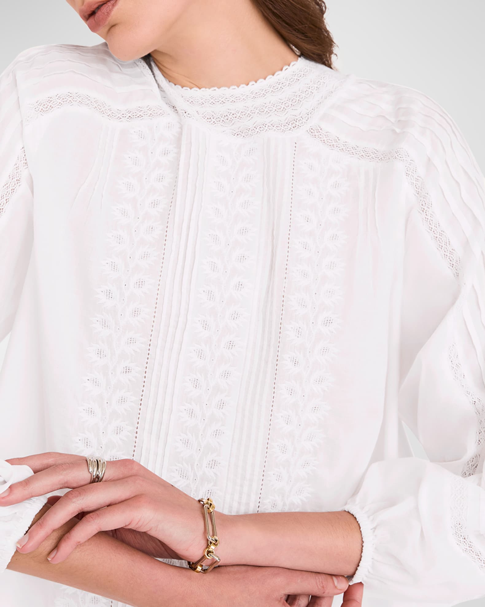 Merlette Leo Embroidered Pintuck Cotton Voile Top | Neiman Marcus