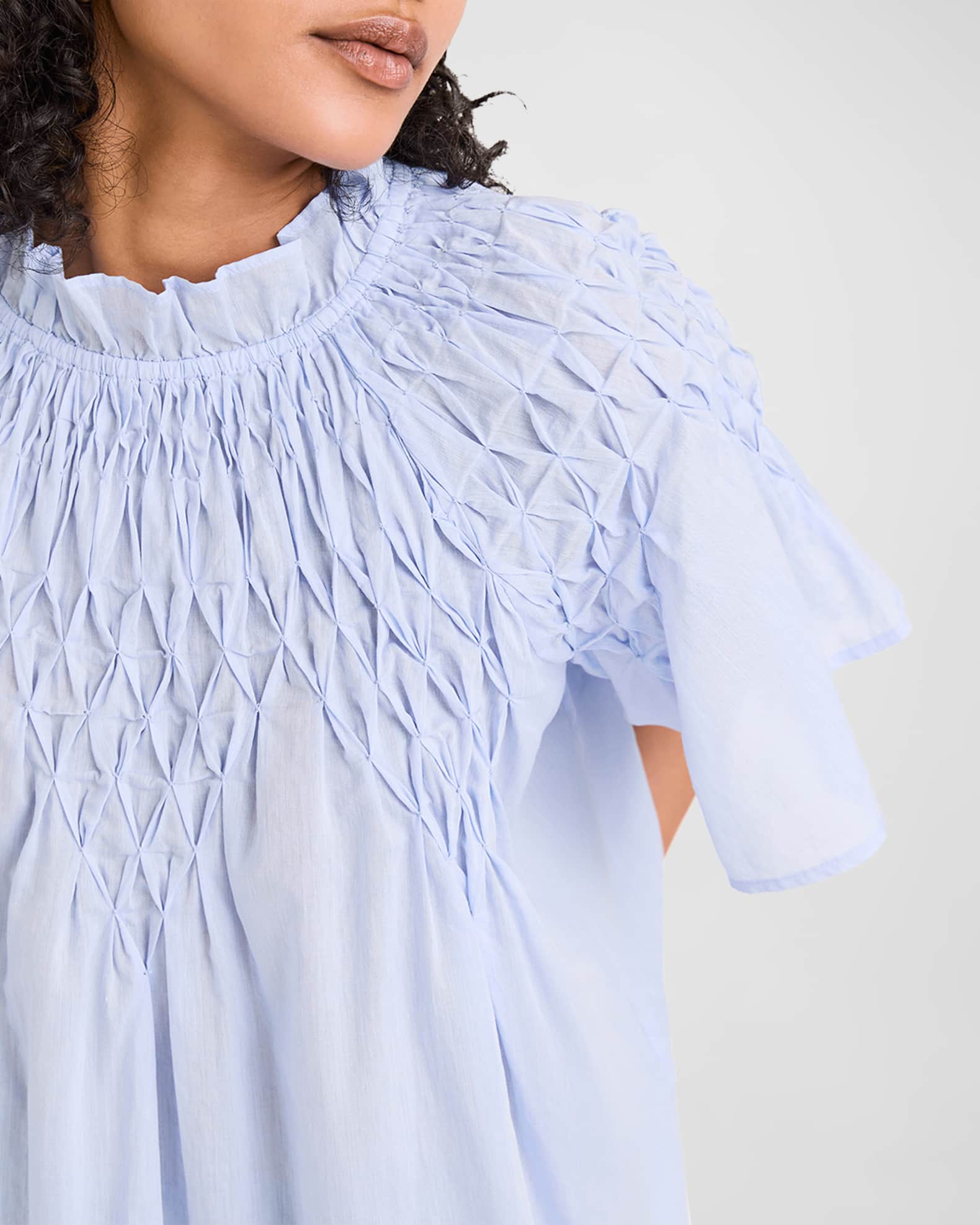 Merlette Bejart Smocked Cotton Chambray Top | Neiman Marcus