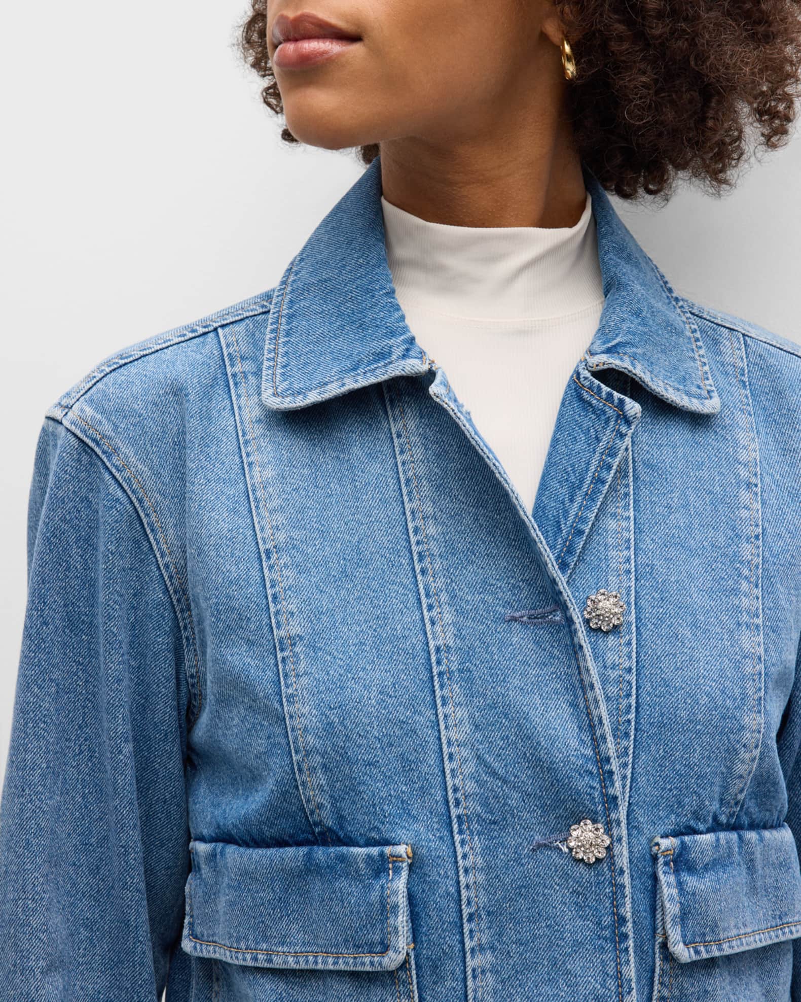 Rails Bianca Embellished-Button Denim Jacket | Neiman Marcus