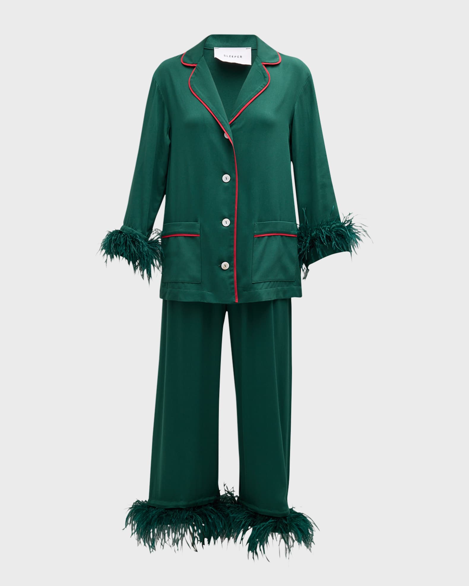 Sleeper Party Feather-Trim Cropped Pajama Set | Neiman Marcus