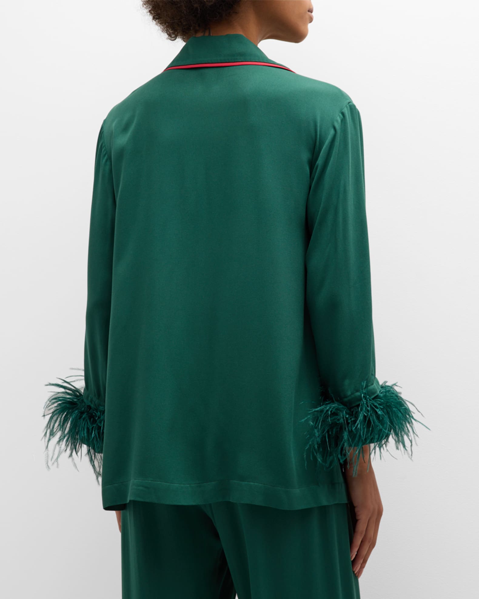 Sleeper Party Feather-Trim Cropped Pajama Set | Neiman Marcus