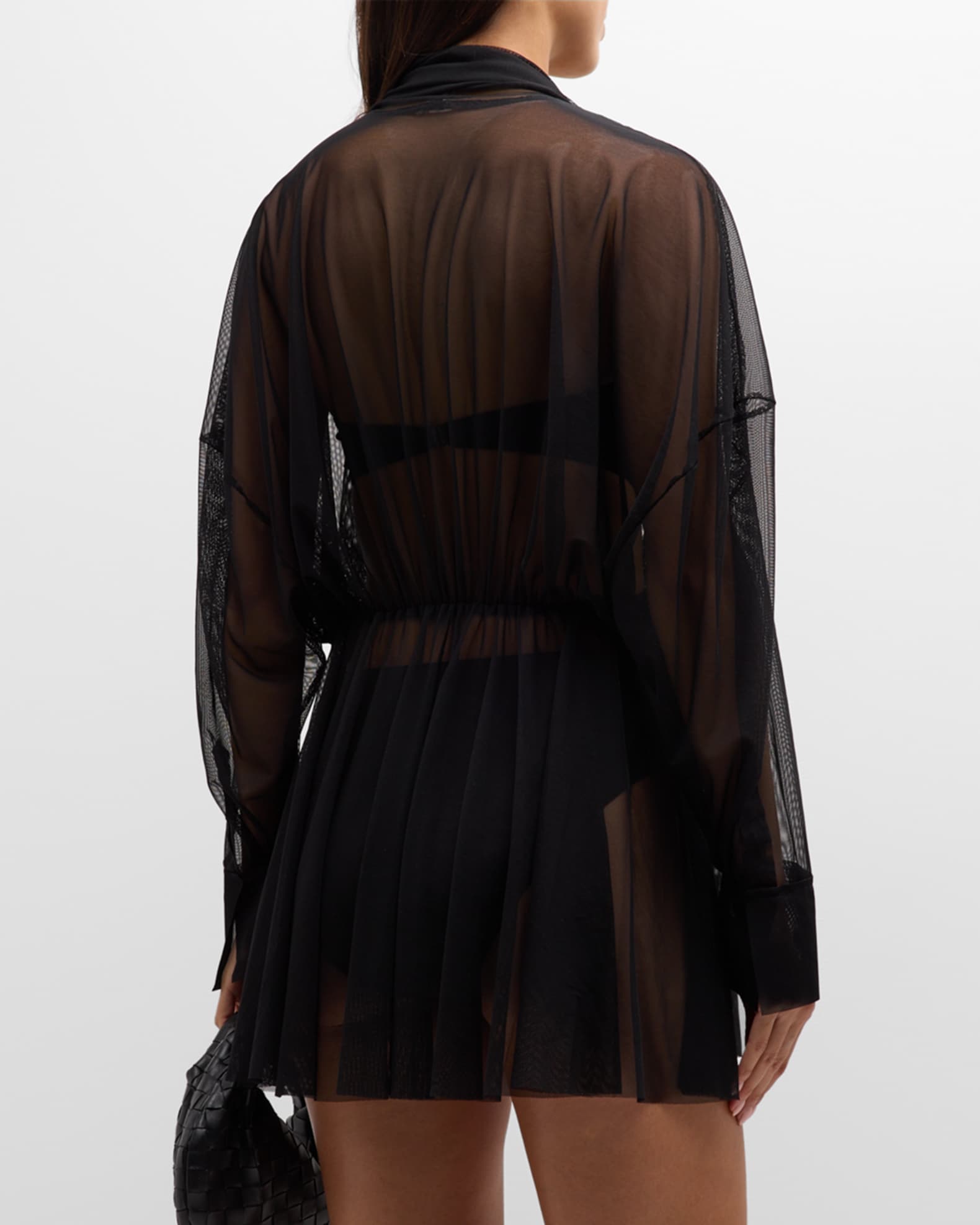 Norma Kamali Super Oversized Boyfriend Semi-Sheer Mini Shirtdress | Neiman Marcus