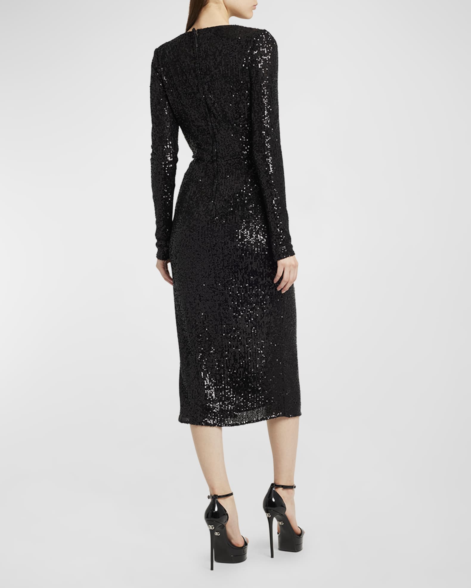 Dolce&Gabbana Micro Sequined Tulle Midi Dress | Neiman Marcus
