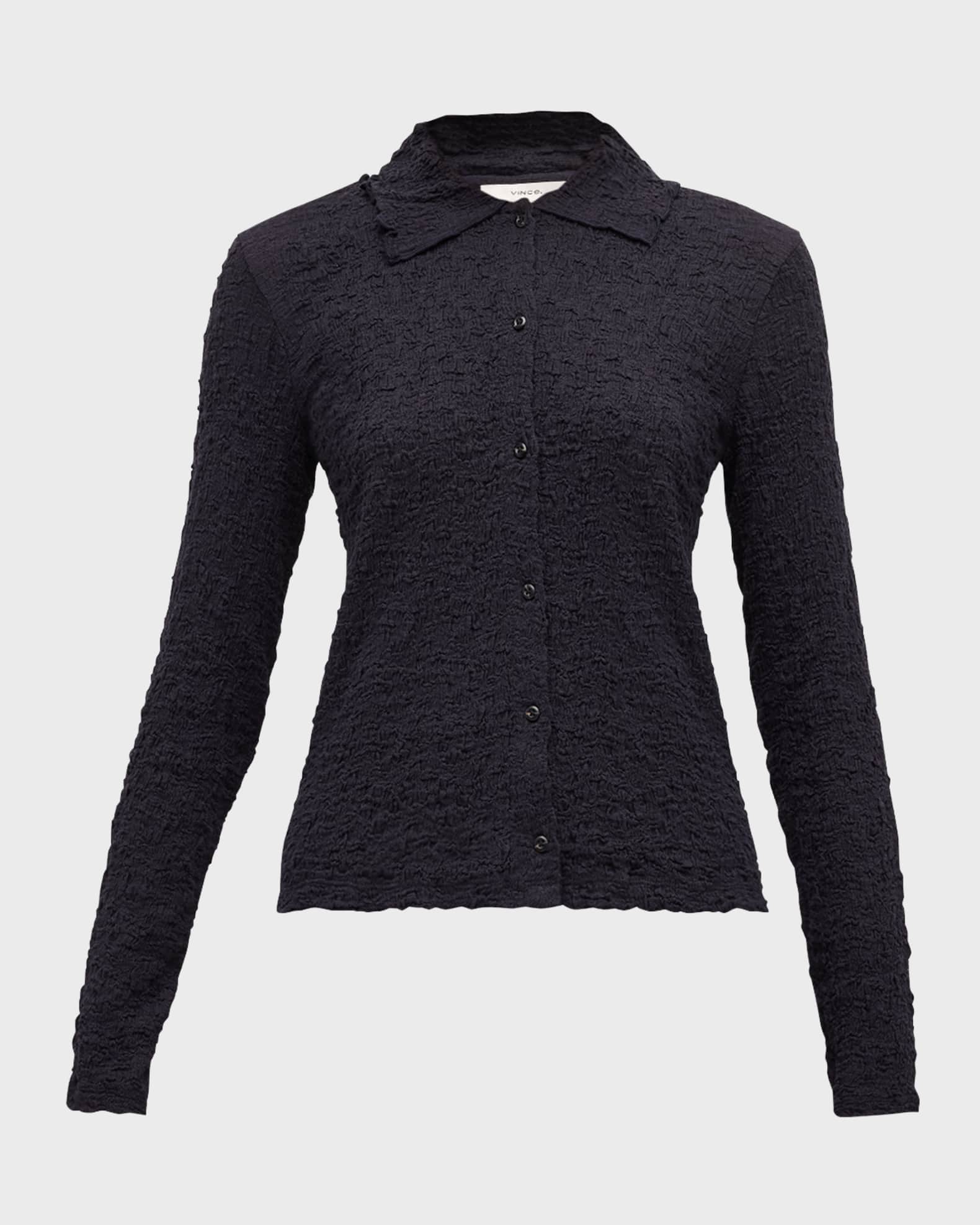 Vince Smocked Long-Sleeve Button-Front Shirt | Neiman Marcus