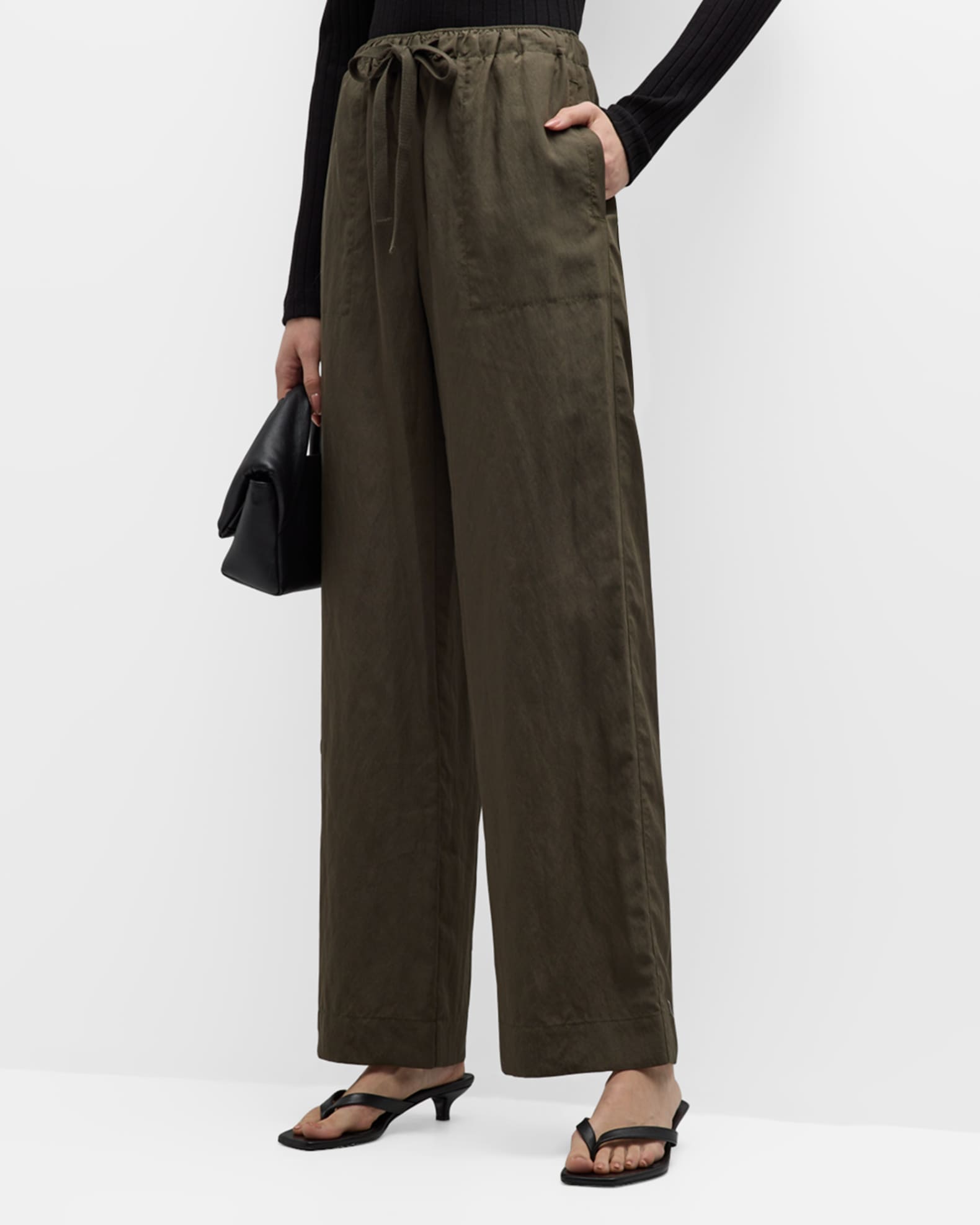 Vince Mid-Rise Wide-Leg Utility Drawstring Pants | Neiman Marcus