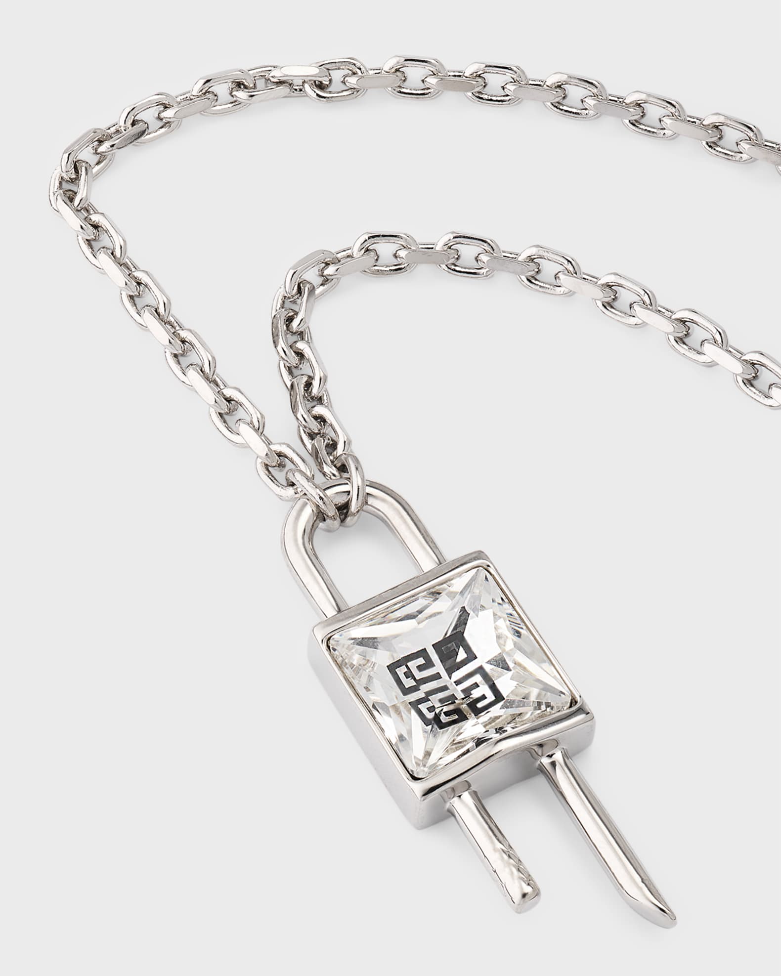 Givenchy Mini Lock Silver Crystal Necklace | Neiman Marcus
