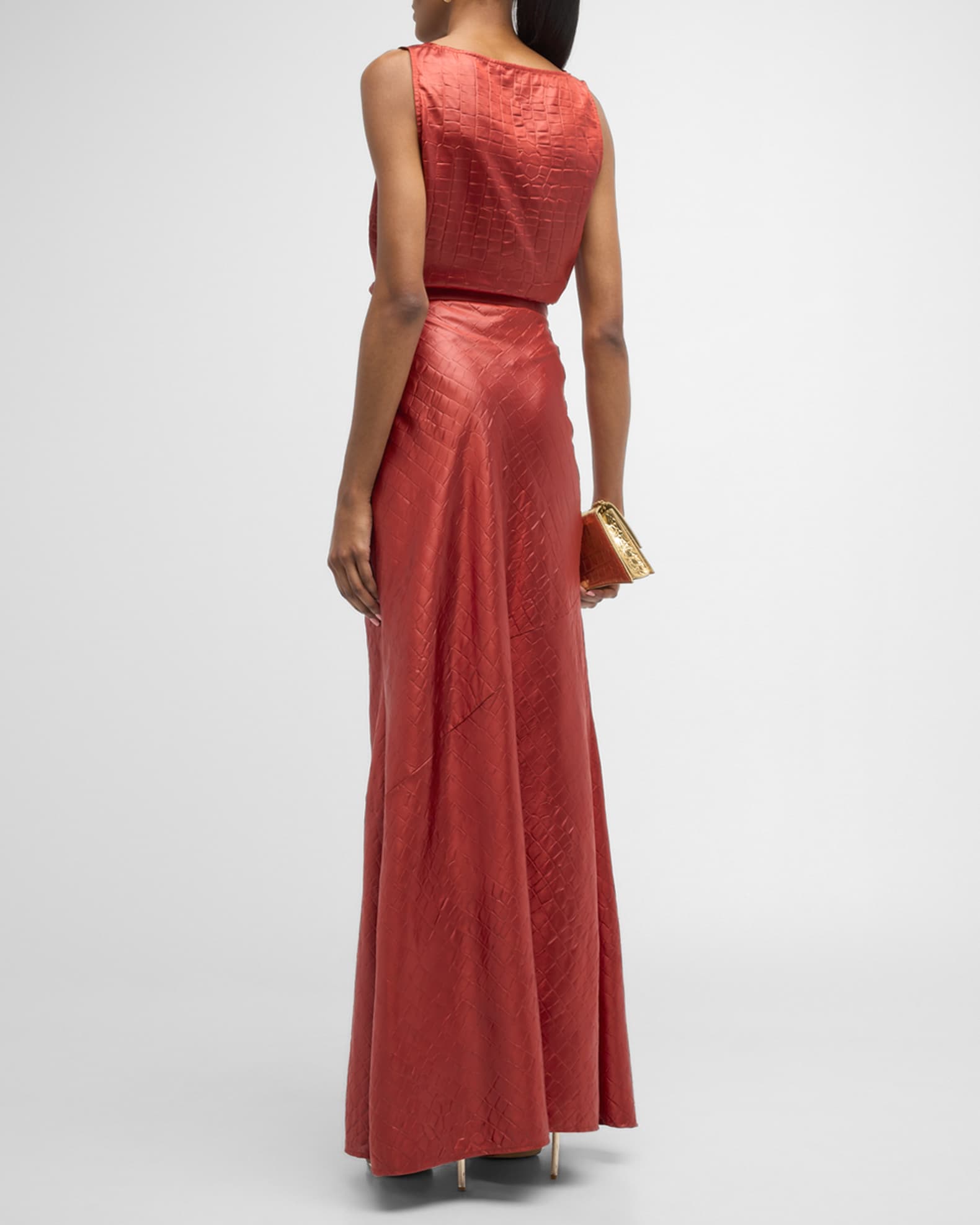 St. John Croc-Embossed Italian Fluid Satin Tank Top | Neiman Marcus