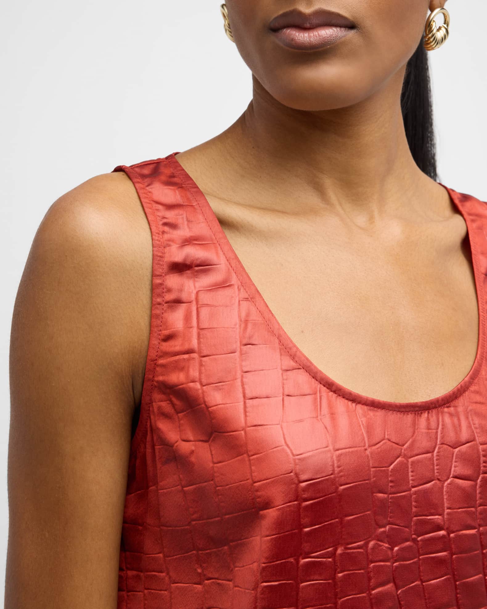 St. John Croc-Embossed Italian Fluid Satin Tank Top | Neiman Marcus