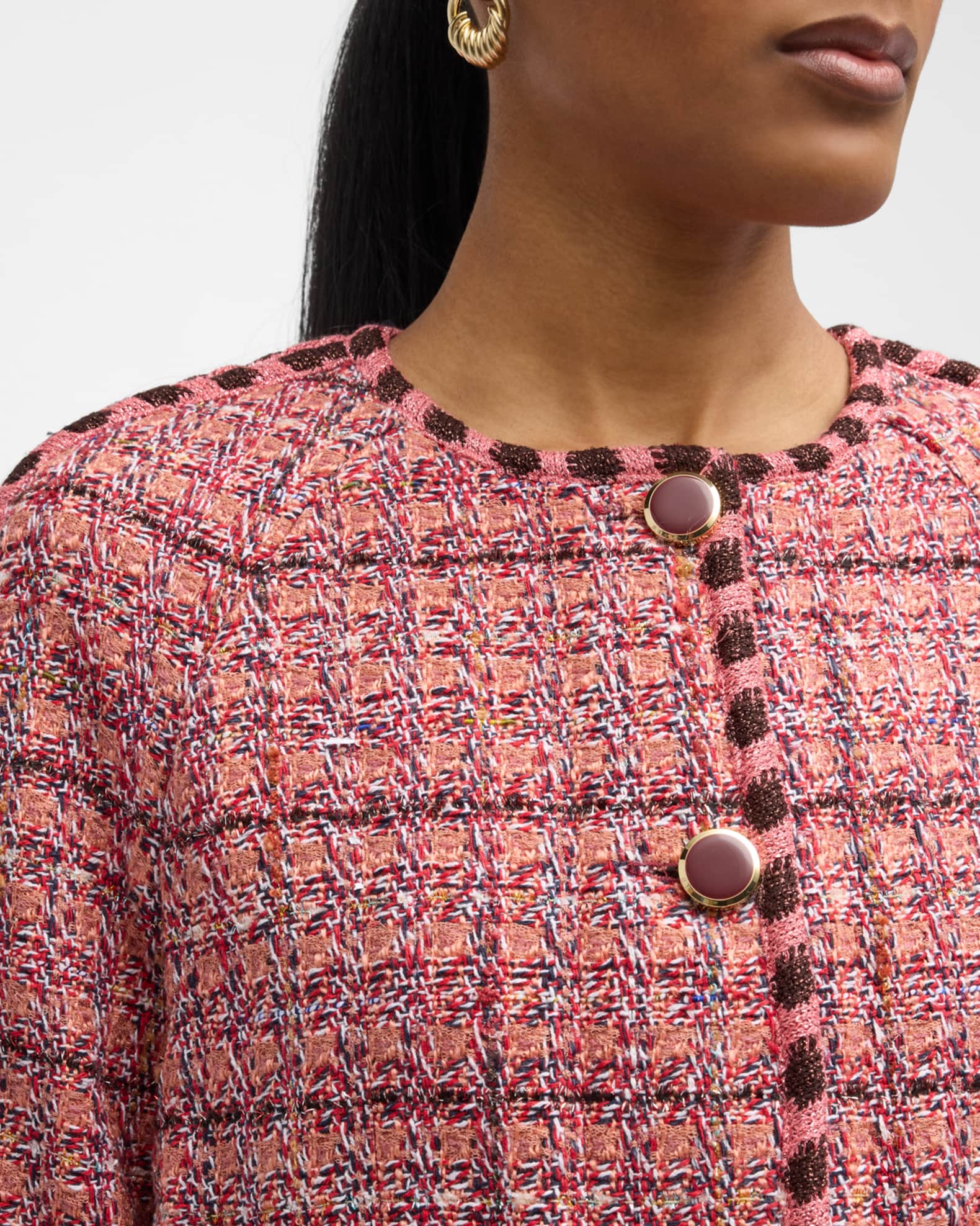 St. John Metallic Knit-Trim Textured Slub Tweed Jacket | Neiman Marcus