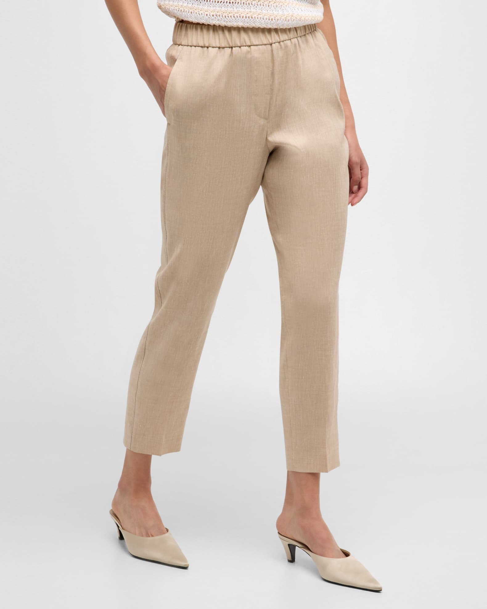 Peserico Cropped Bead-Trim Tapered Pants | Neiman Marcus