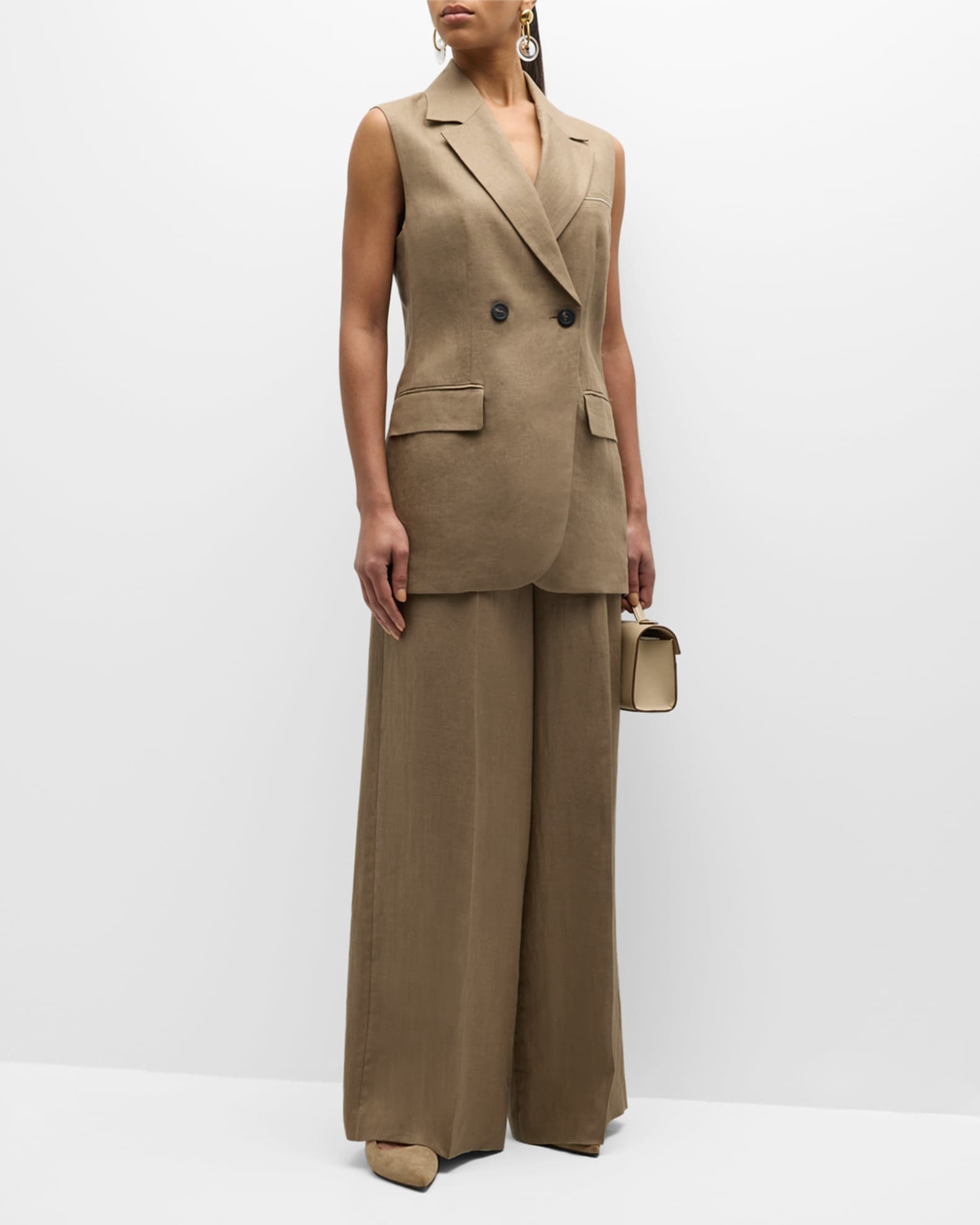 Peserico Pleated High-Rise Wide-Leg Linen Pants | Neiman Marcus