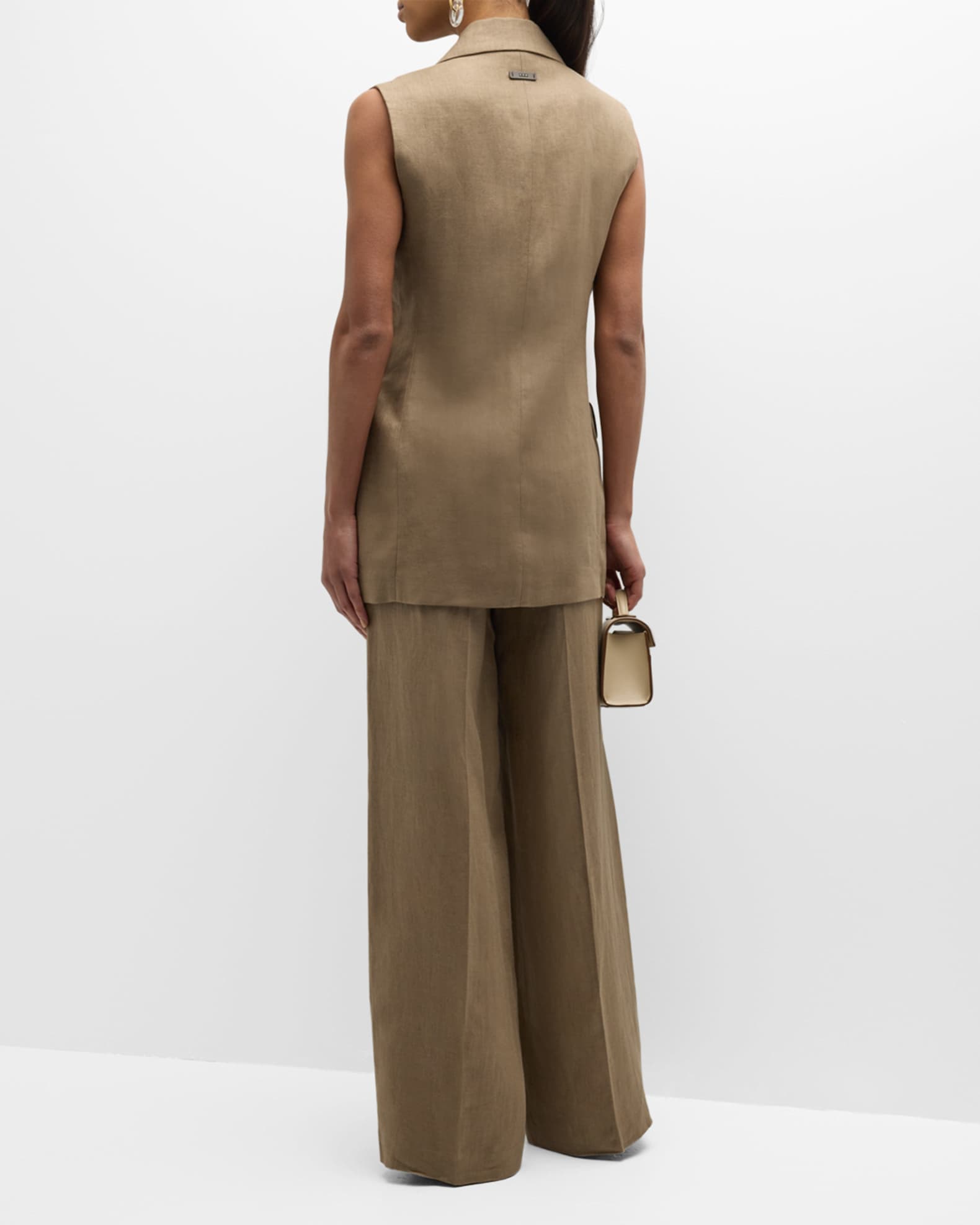 Peserico Pleated High-Rise Wide-Leg Linen Pants | Neiman Marcus