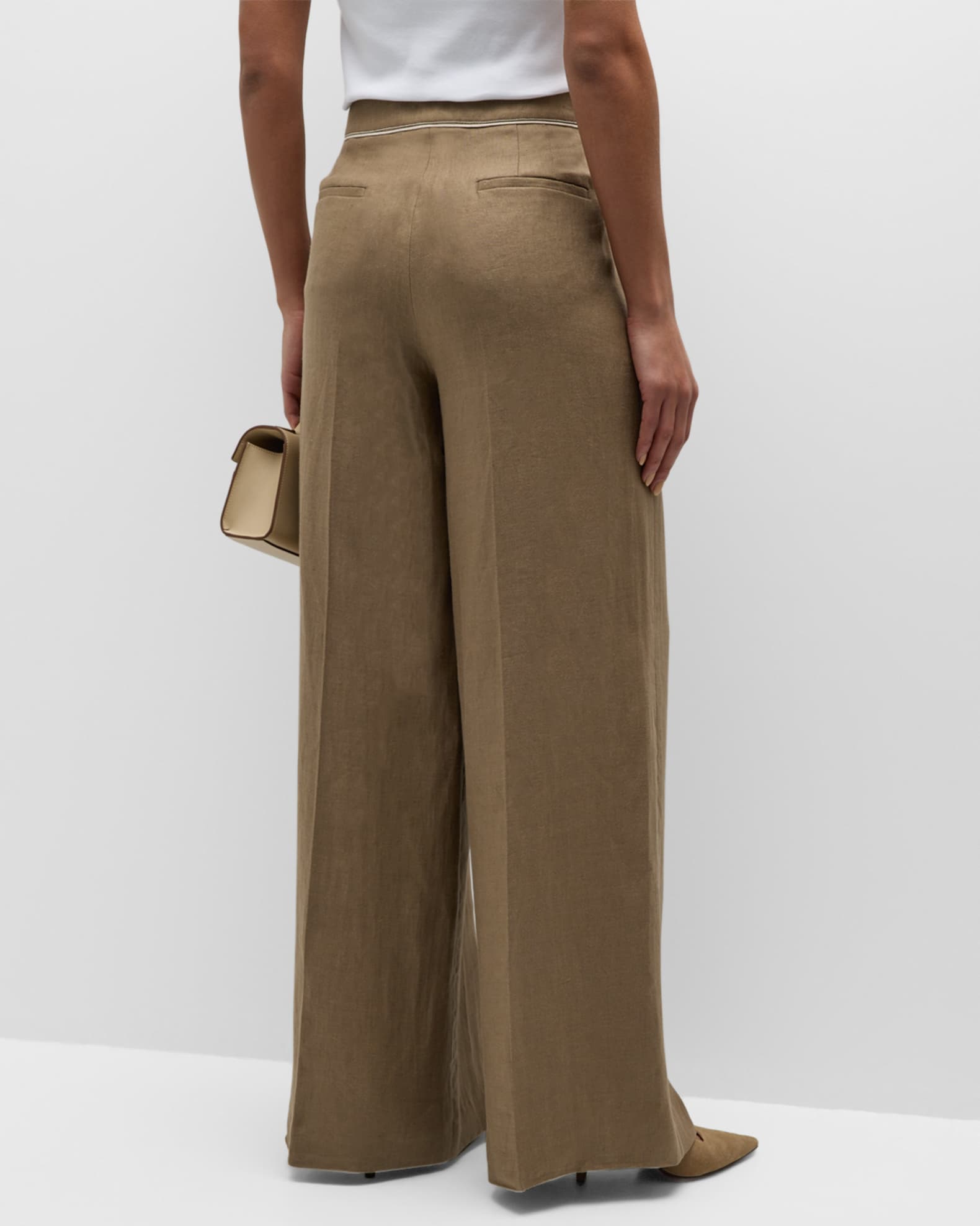 Peserico Pleated High-Rise Wide-Leg Linen Pants | Neiman Marcus