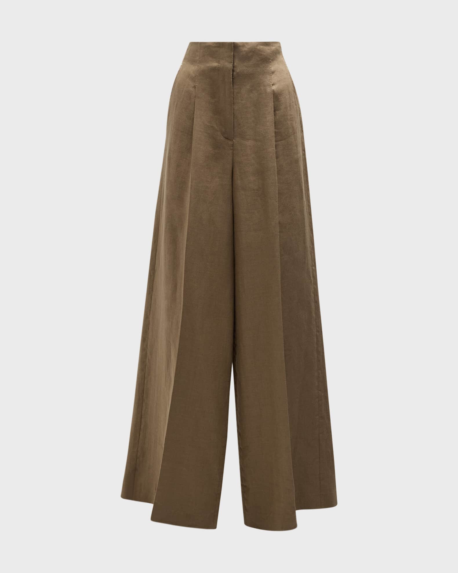 Peserico Pleated High-Rise Wide-Leg Linen Pants | Neiman Marcus