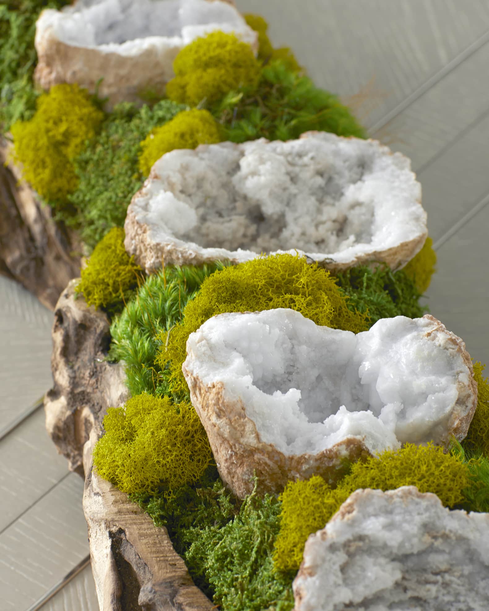 T&C Floral Company Preserved Moss and Geodes Garden in Hand-Carved Wood ...