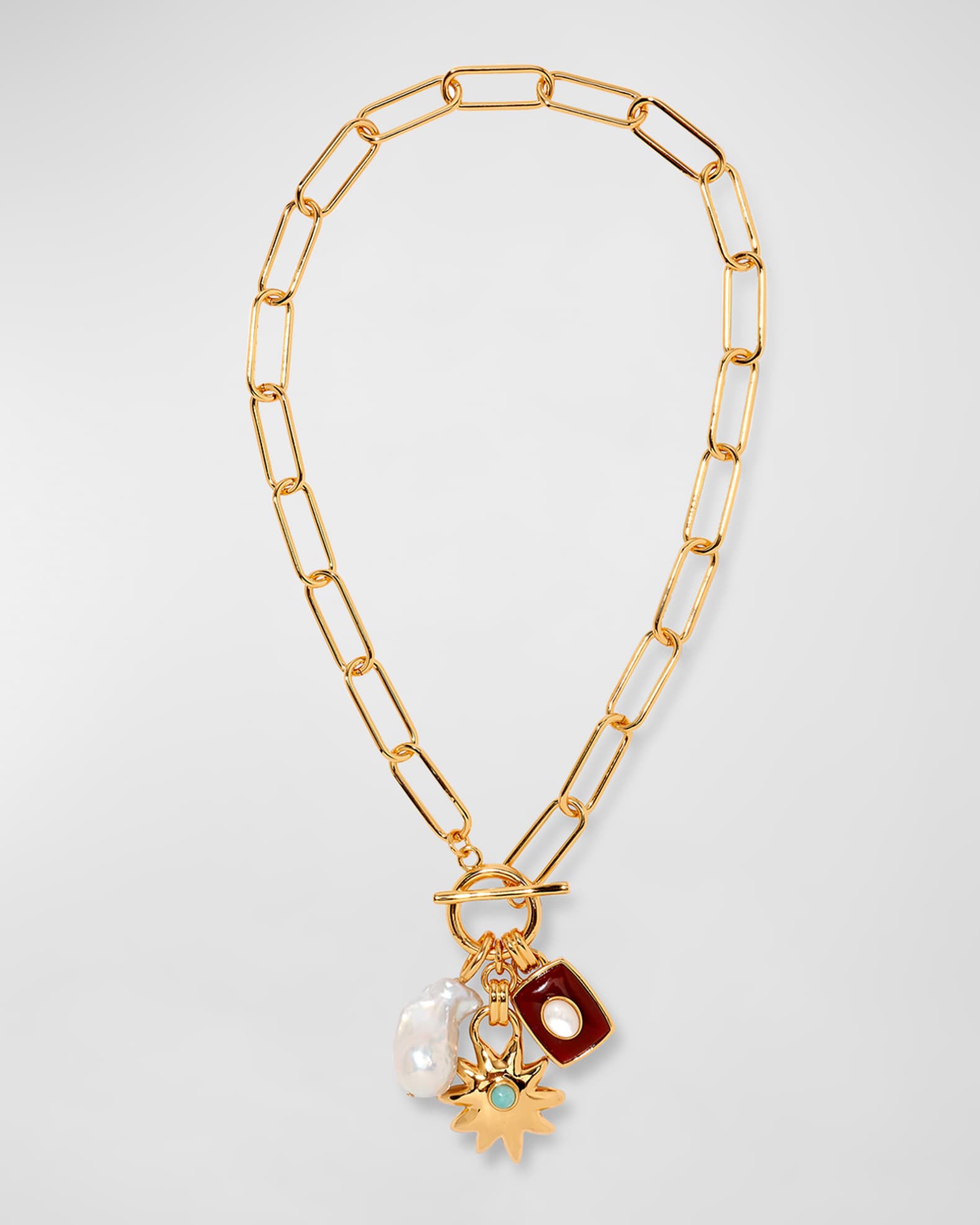 Lizzie Fortunato Helios 24K Gold Plated Pearl Amazonite Charm Necklace ...