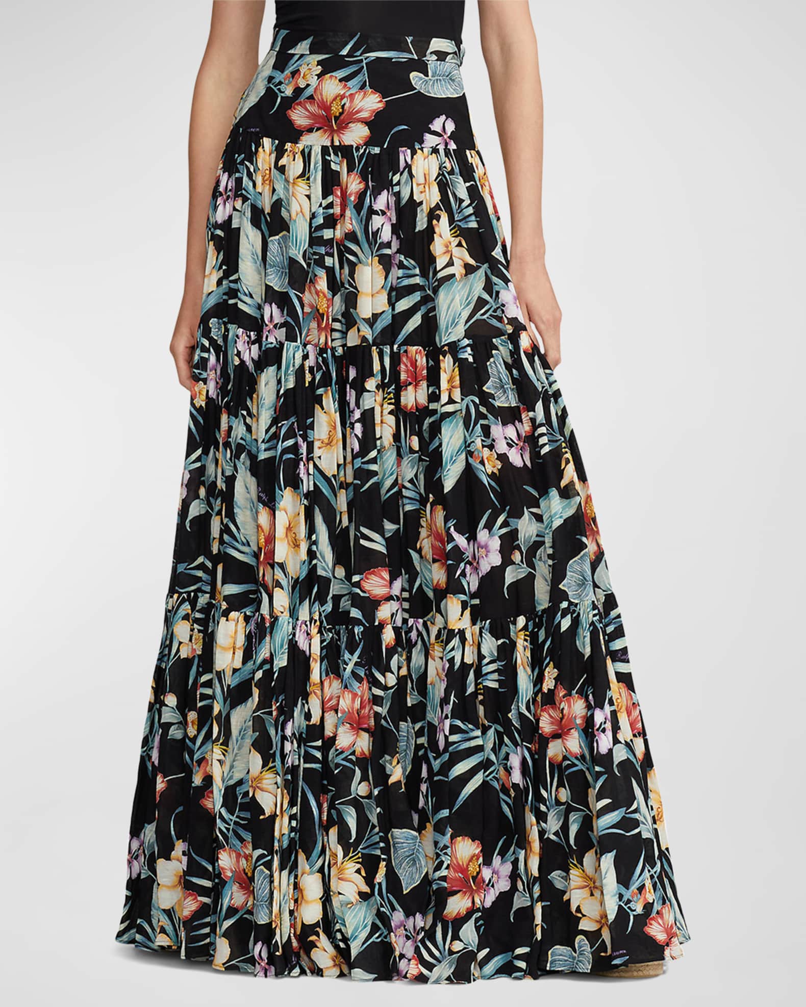 Ralph Lauren Collection Sutton Delano Tropical Floral Tiered Maxi Skirt ...