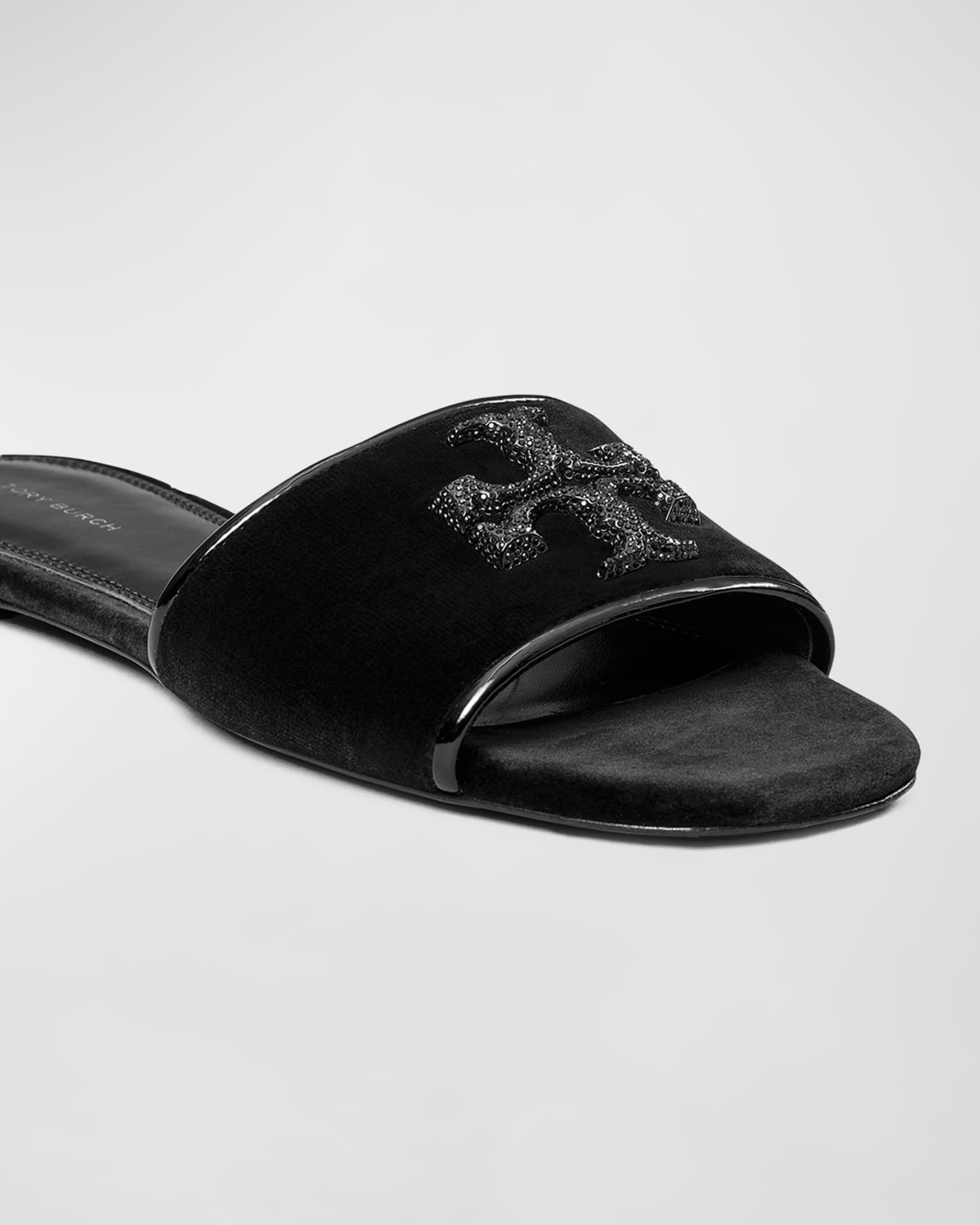 Tory Burch Eleanor Pave Medallion Flat Slide Sandals | Neiman Marcus