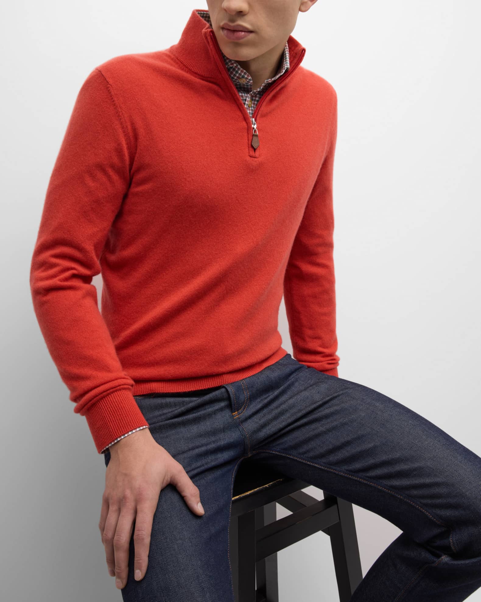 Neiman Marcus Cashmere Collection Mens Cashmere Quarter Zip Sweater