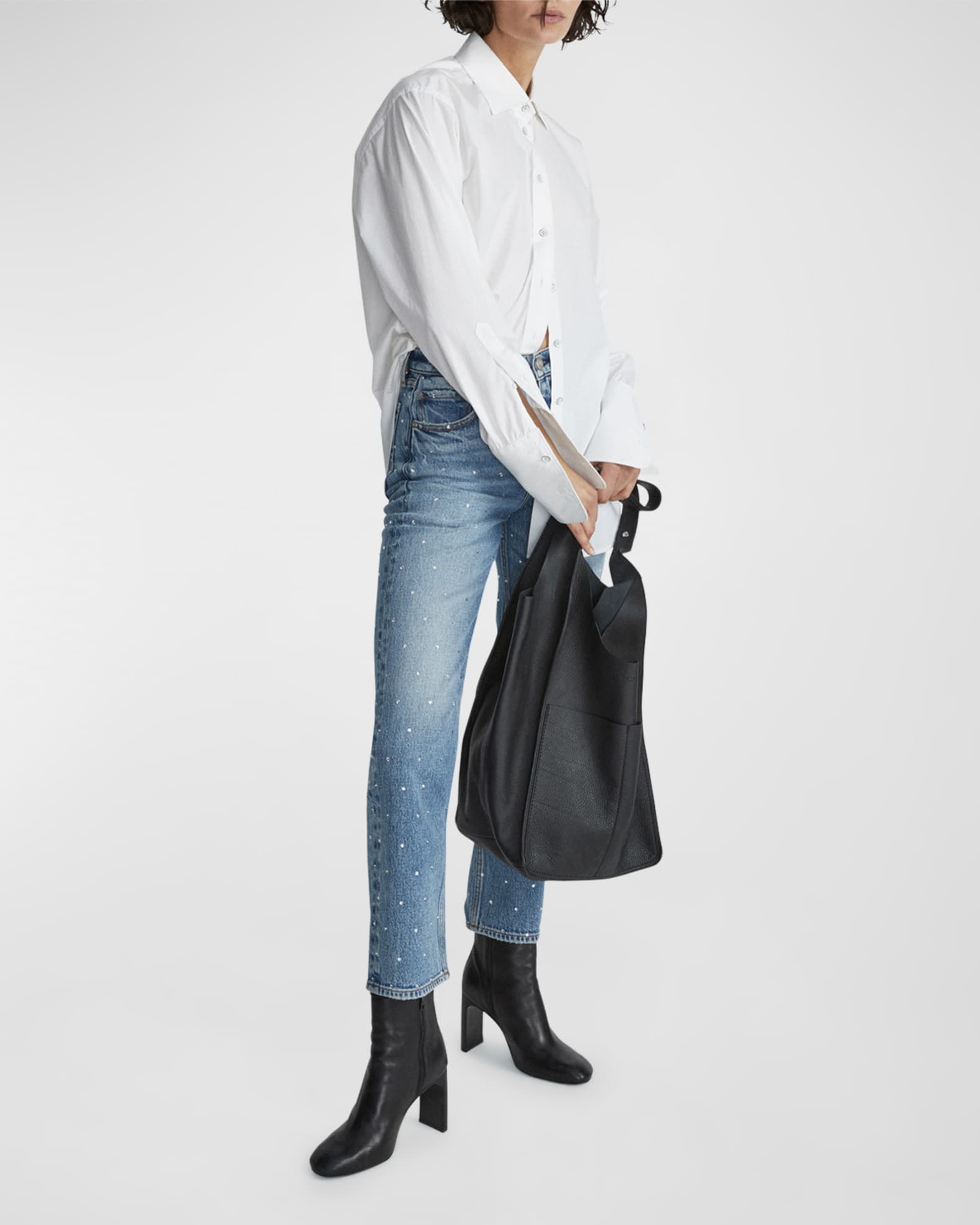 Rag & Bone Harlow Jewel-Embellished Straight-Leg Jeans | Neiman Marcus