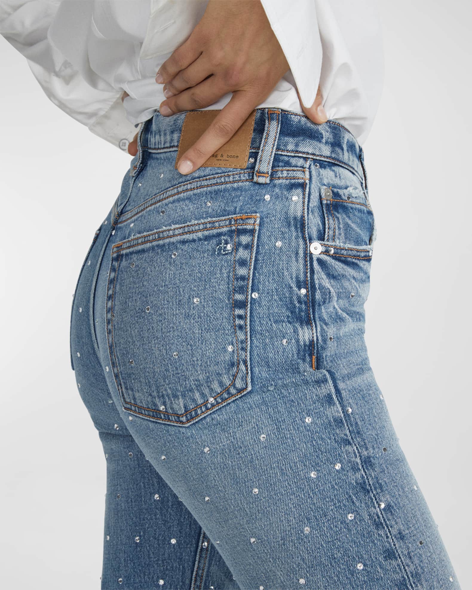 Rag & Bone Harlow Jewel-Embellished Straight-Leg Jeans | Neiman Marcus