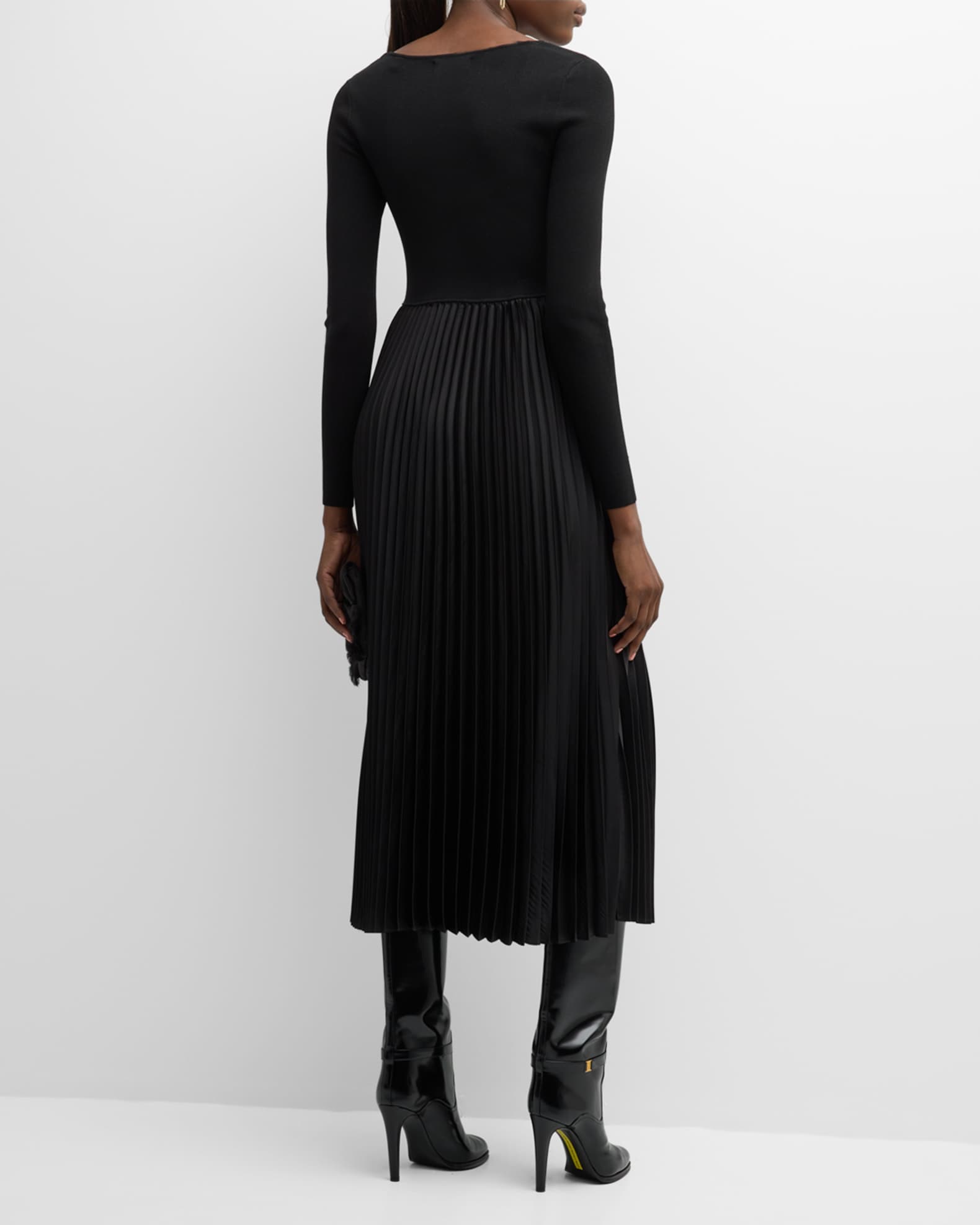Elie Tahari The Fara Pleated Square-Neck Midi Dress | Neiman Marcus