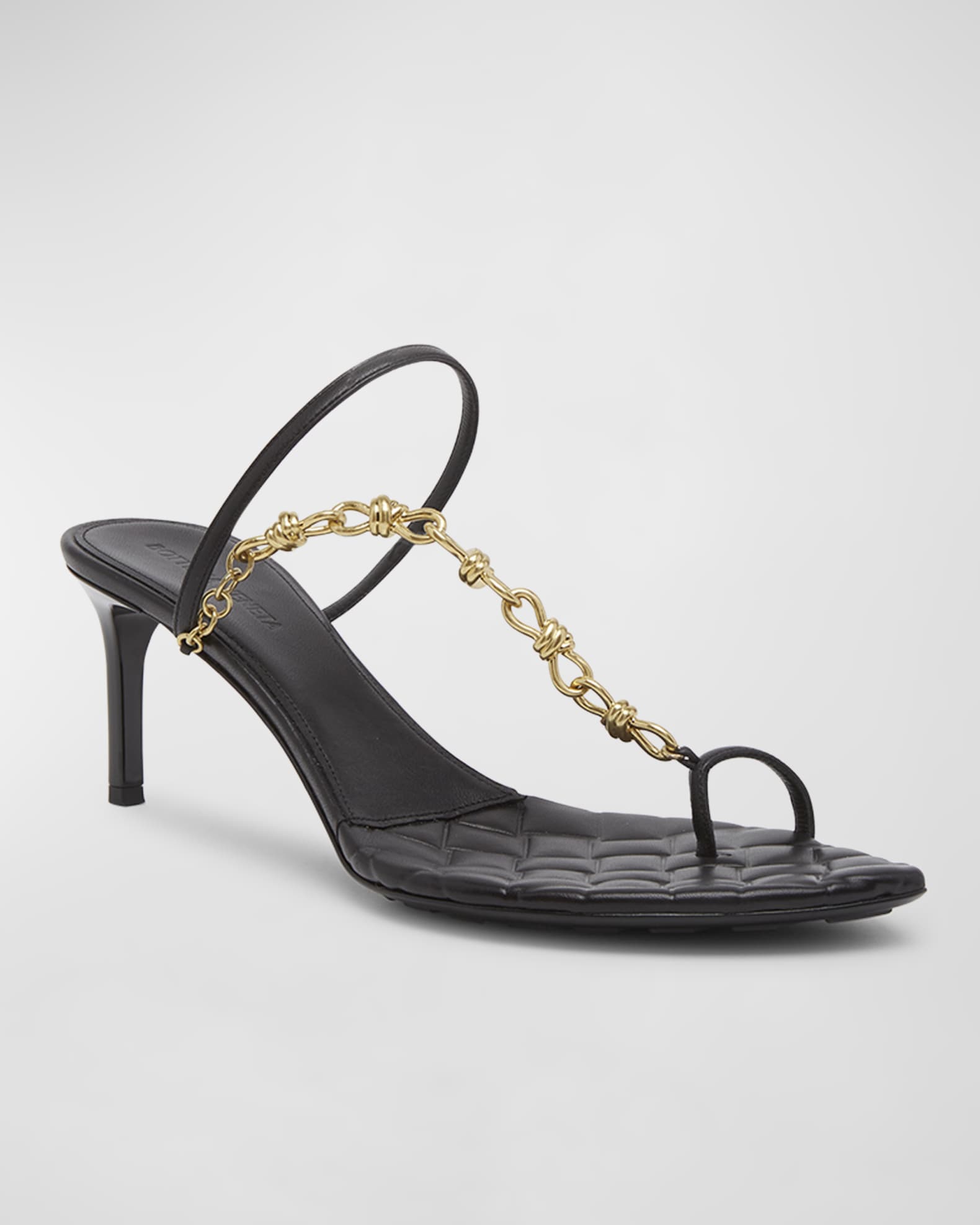 Bottega Veneta Leather Chain Toe Ring Slide Sandals Black