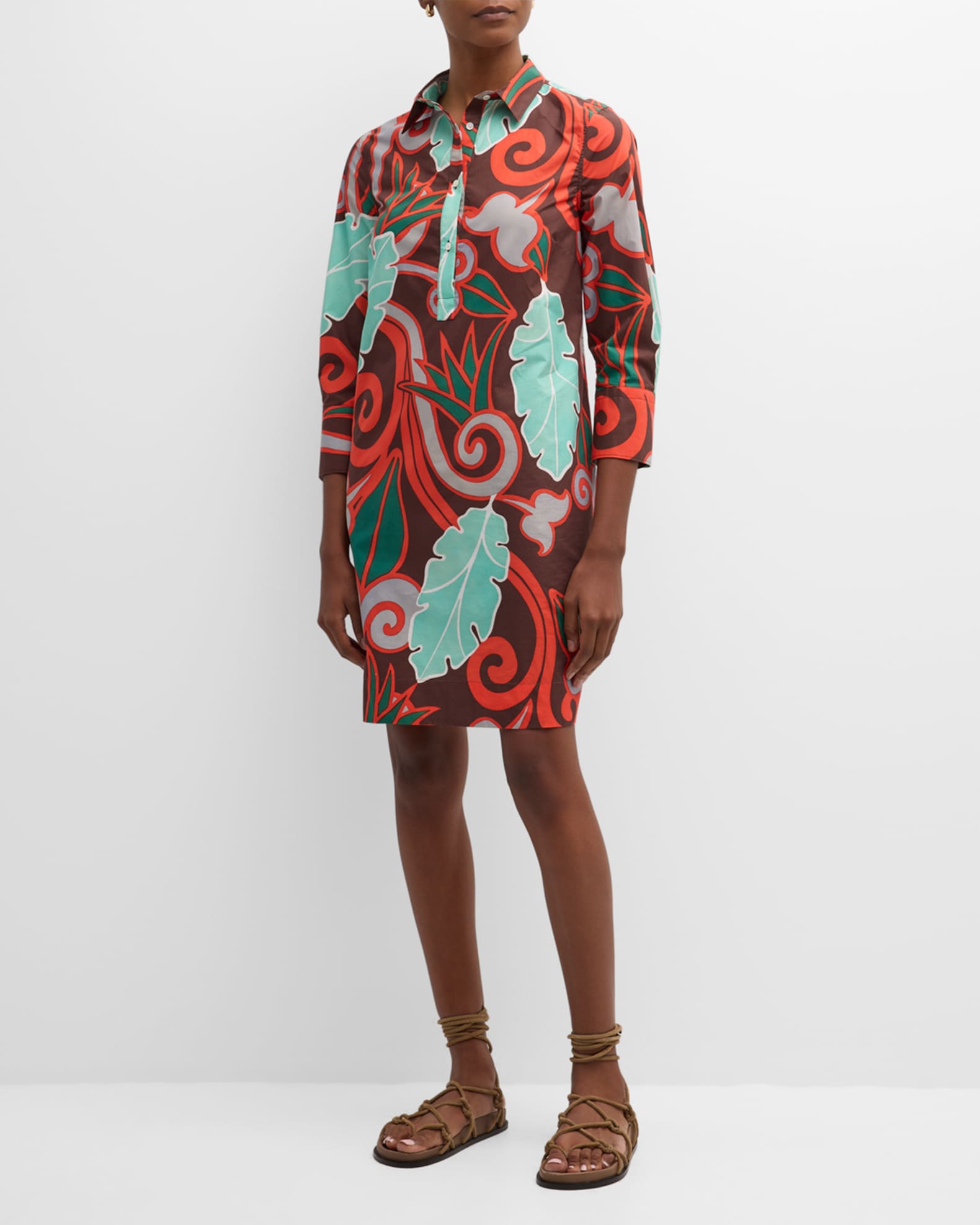 Sara Roka Jackie Botanical-Print Midi Shift Dress | Neiman Marcus