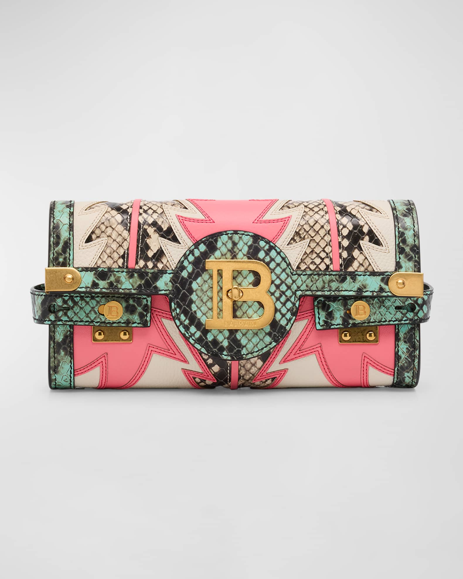 Balmain BBuzz 23 Wallet on Chain in Patchwork Leather | Neiman Marcus