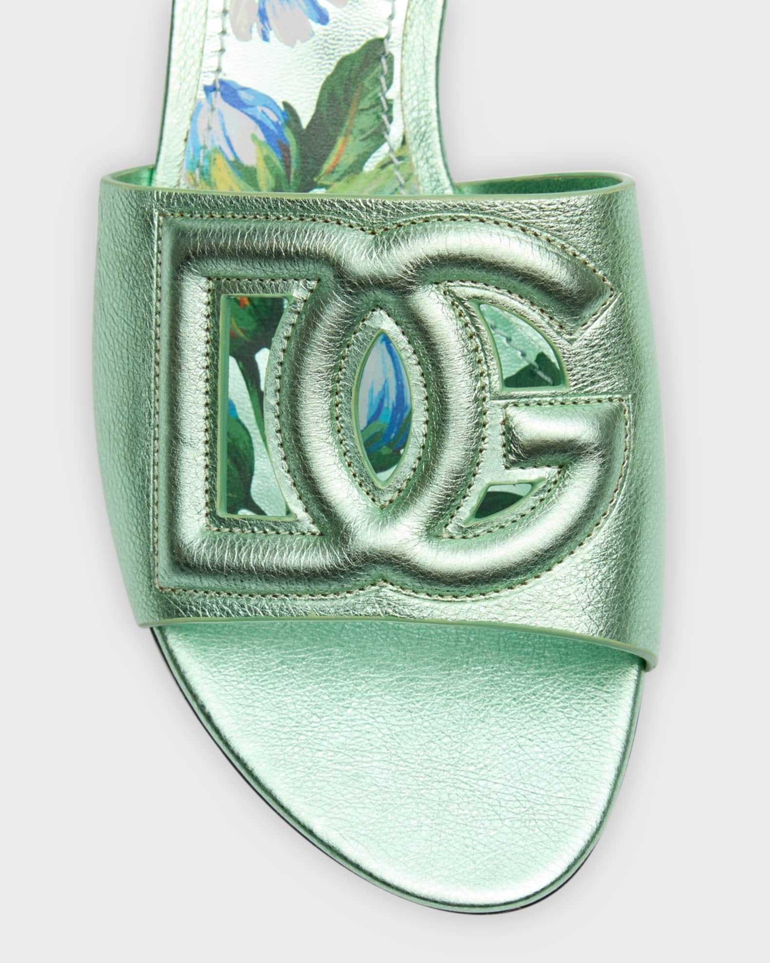 Dolce&Gabbana Metallic DG Block-Heel Mule Sandals | Neiman Marcus