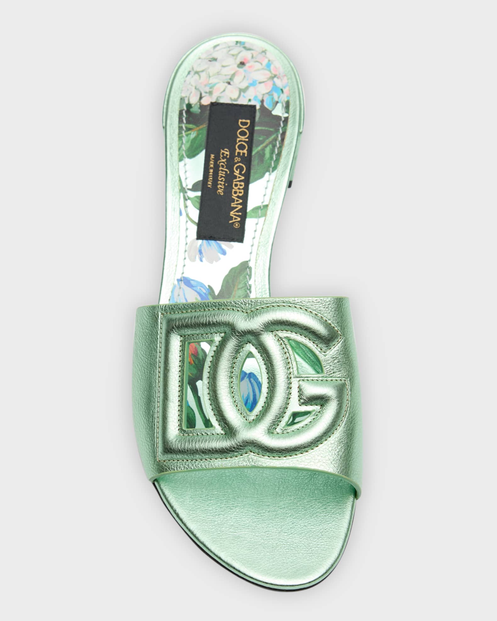 Dolce&Gabbana Metallic DG Block-Heel Mule Sandals | Neiman Marcus