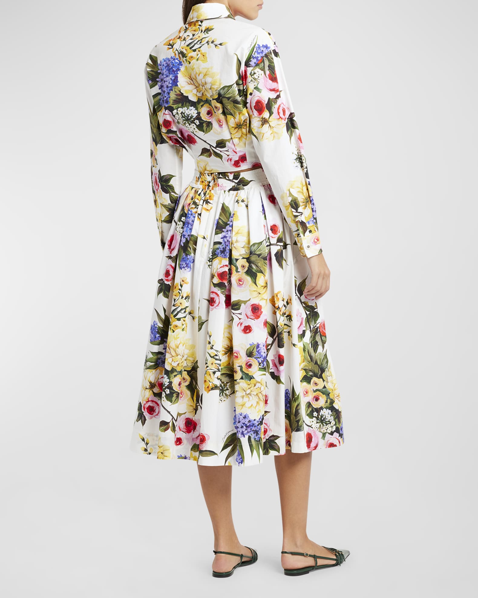 Dolce&Gabbana Floral Print Cropped Poplin Shirt with Front Tie | Neiman ...