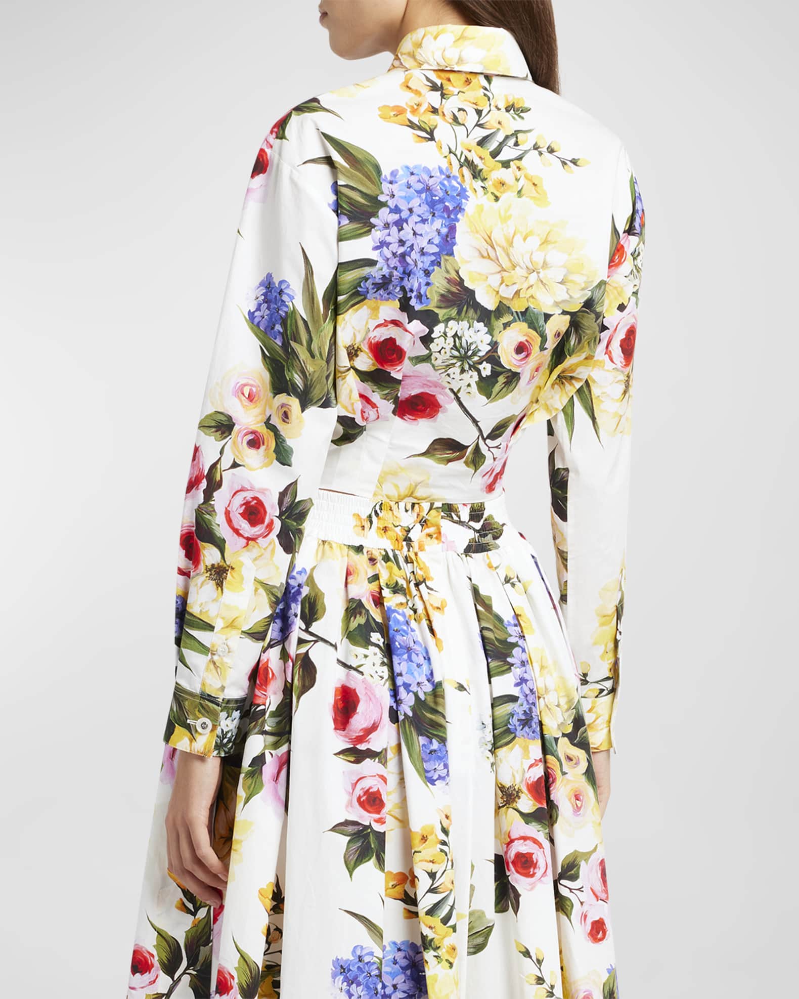 Dolce&Gabbana Floral Print Cropped Poplin Shirt with Front Tie | Neiman ...