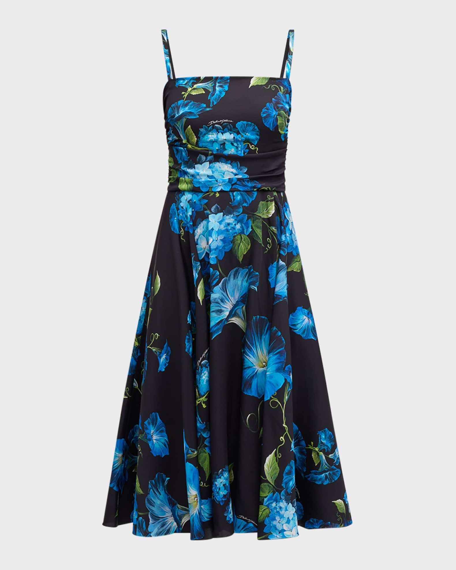 Dolce&Gabbana Bluebell Floral Print Midi Dress | Neiman Marcus