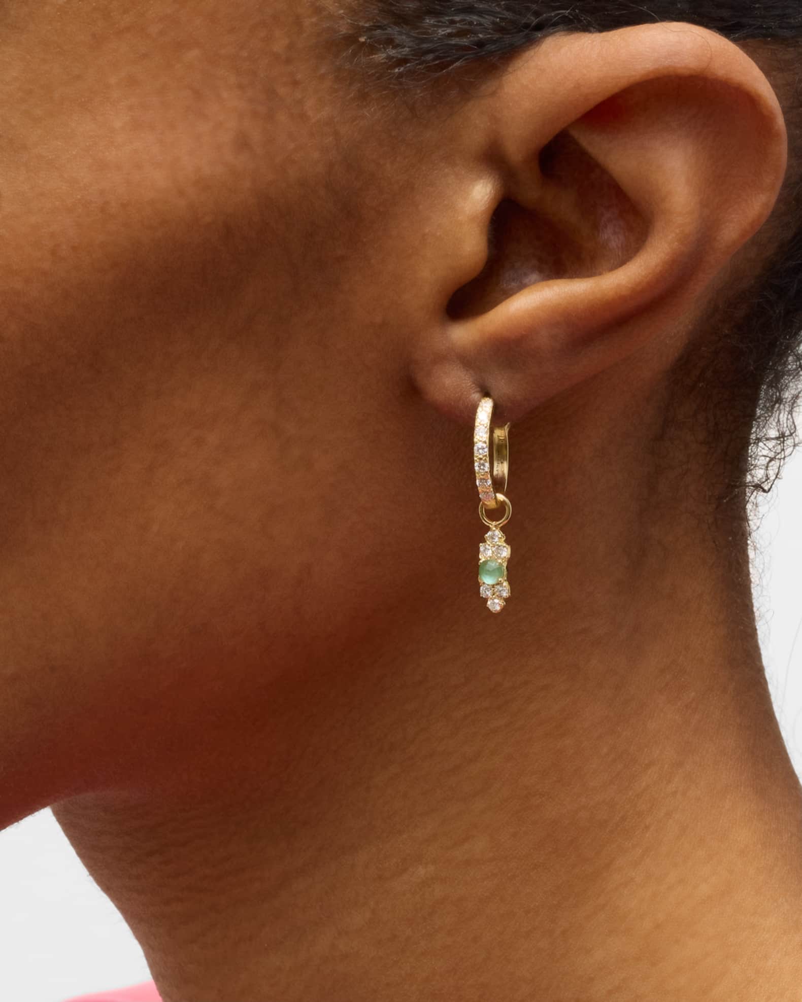 Armenta 18K Emerald Scroll Drop Huggie Earrings | Neiman Marcus