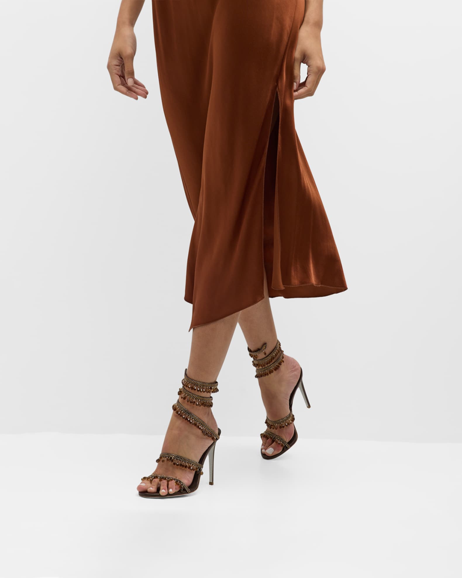 Rene Caovilla Satin Chandelier Snake-Wrap Sandals | Neiman Marcus