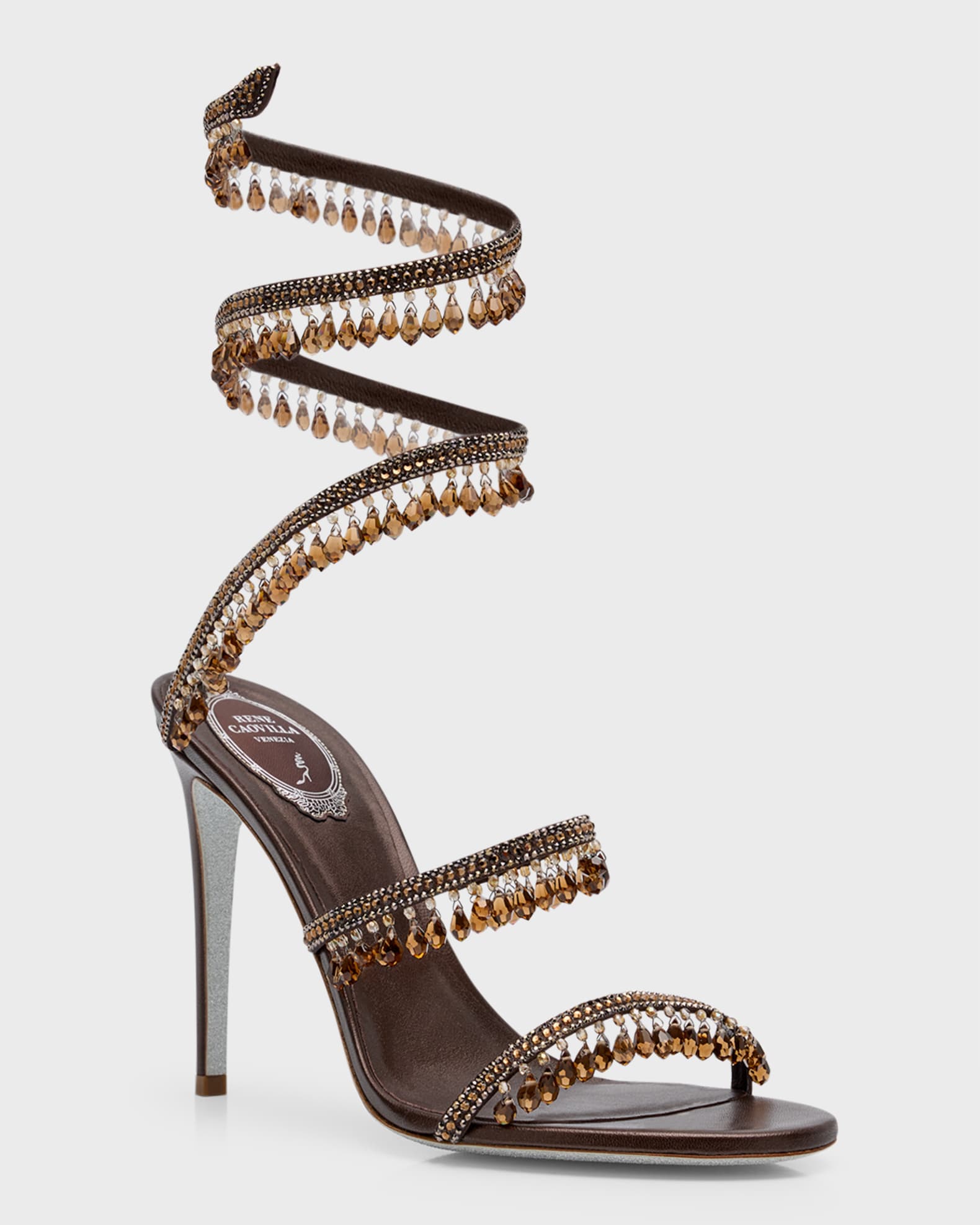 Rene Caovilla Satin Chandelier Snake-Wrap Sandals | Neiman Marcus