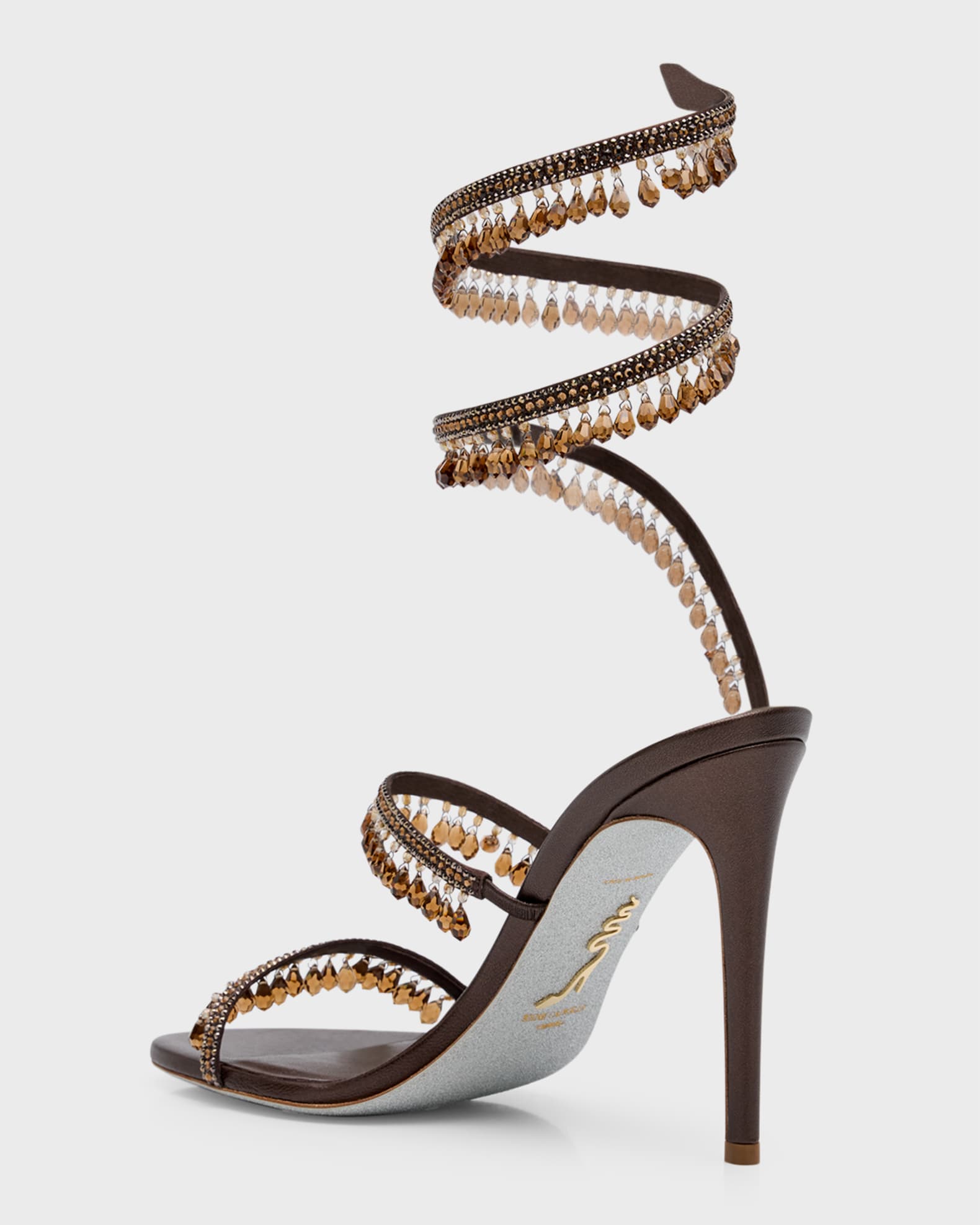 Rene Caovilla Satin Chandelier Snake-Wrap Sandals | Neiman Marcus