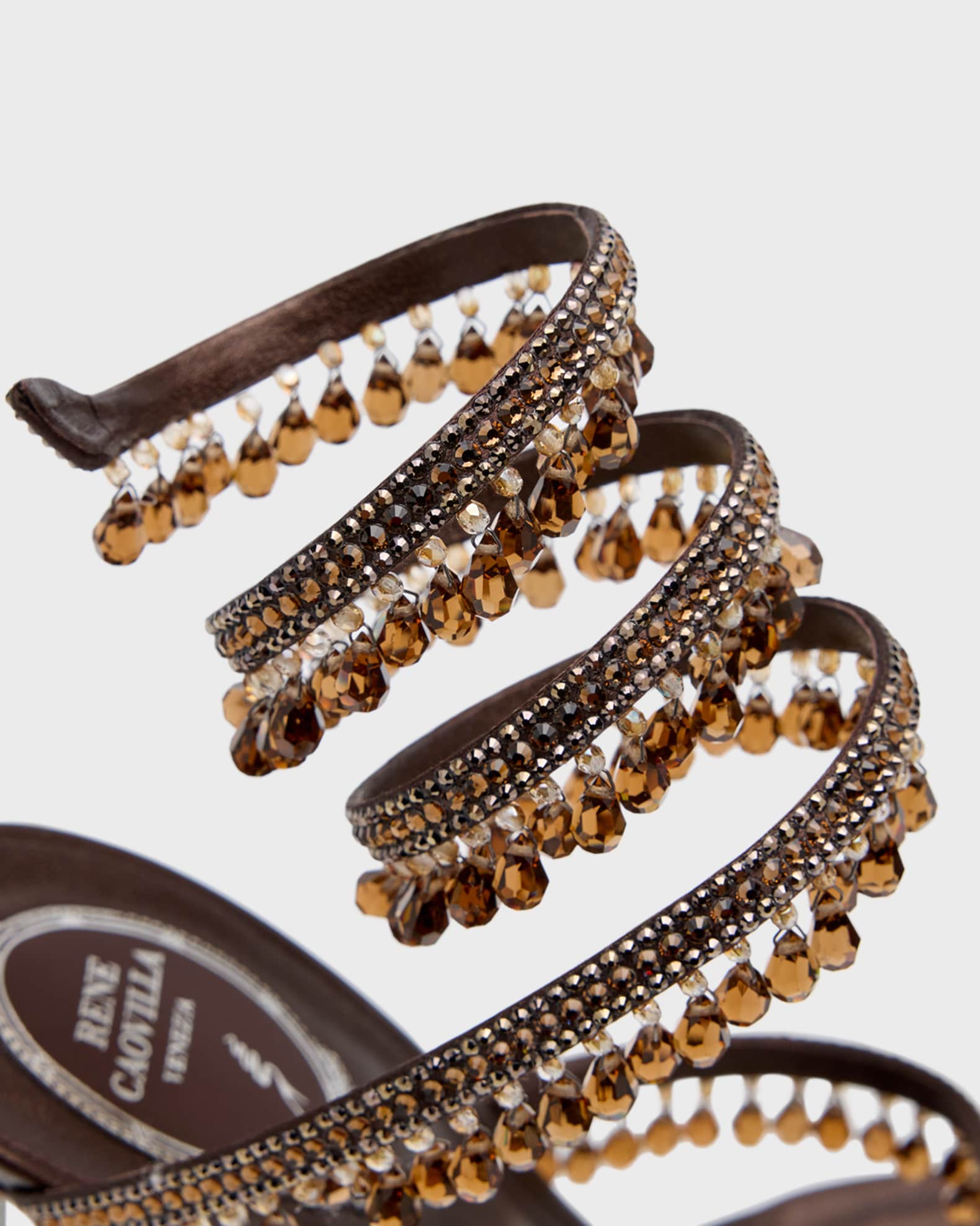 Rene Caovilla Satin Chandelier Snake-Wrap Sandals | Neiman Marcus