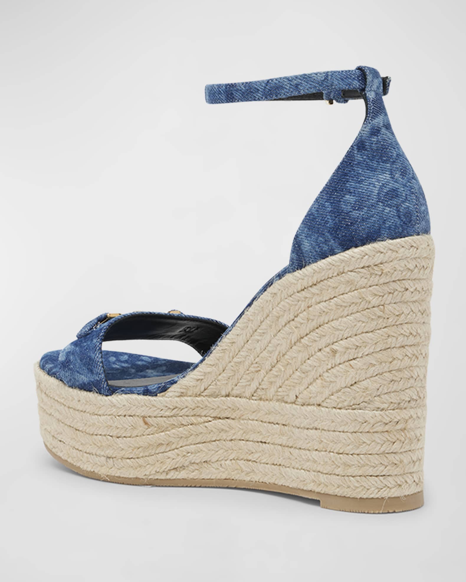 Versace Medusa Denim Ankle-Strap Wedge Espadrilles | Neiman Marcus
