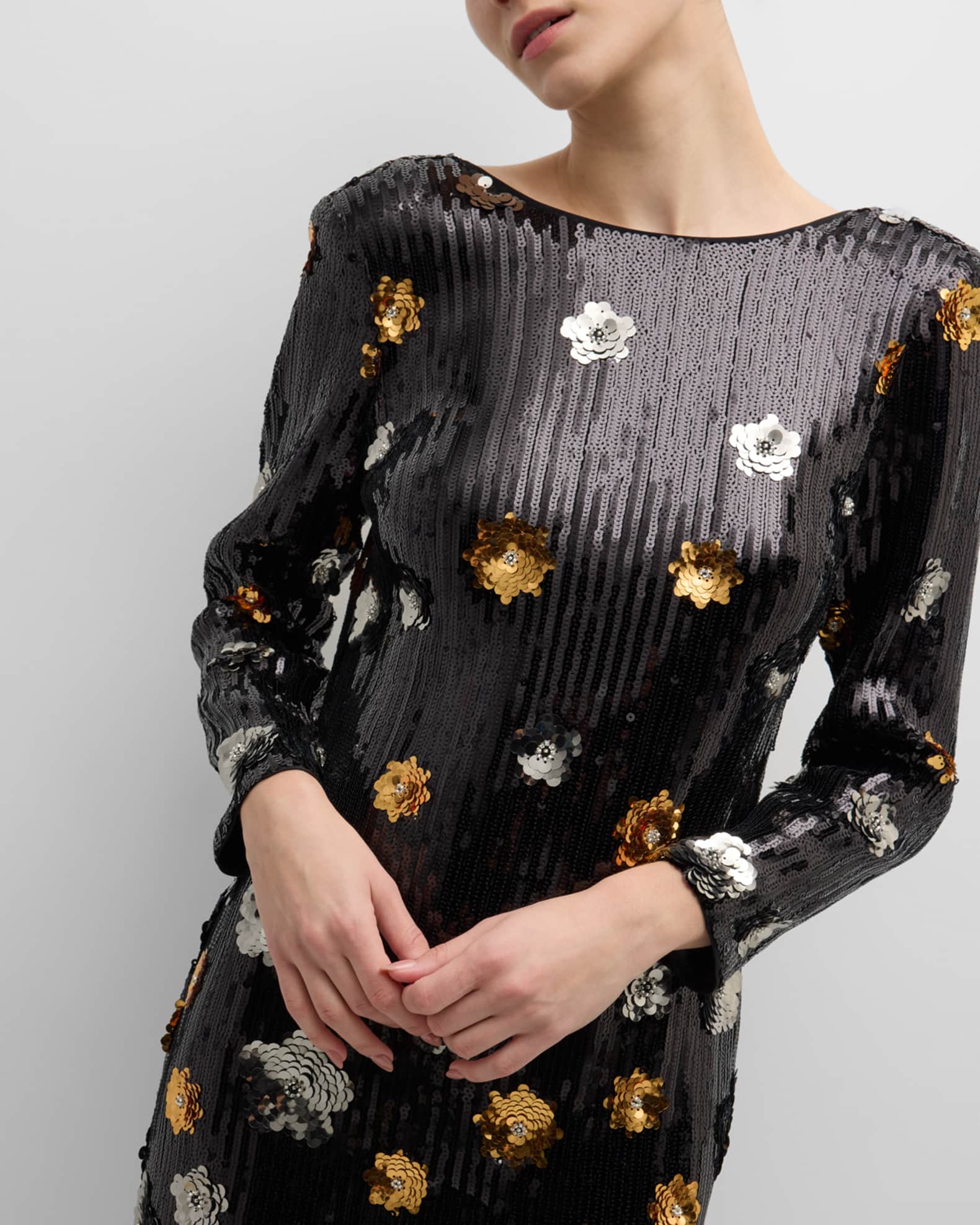 Milly Selene Bateau-Neck Floral Sequin Mini Dress | Neiman Marcus