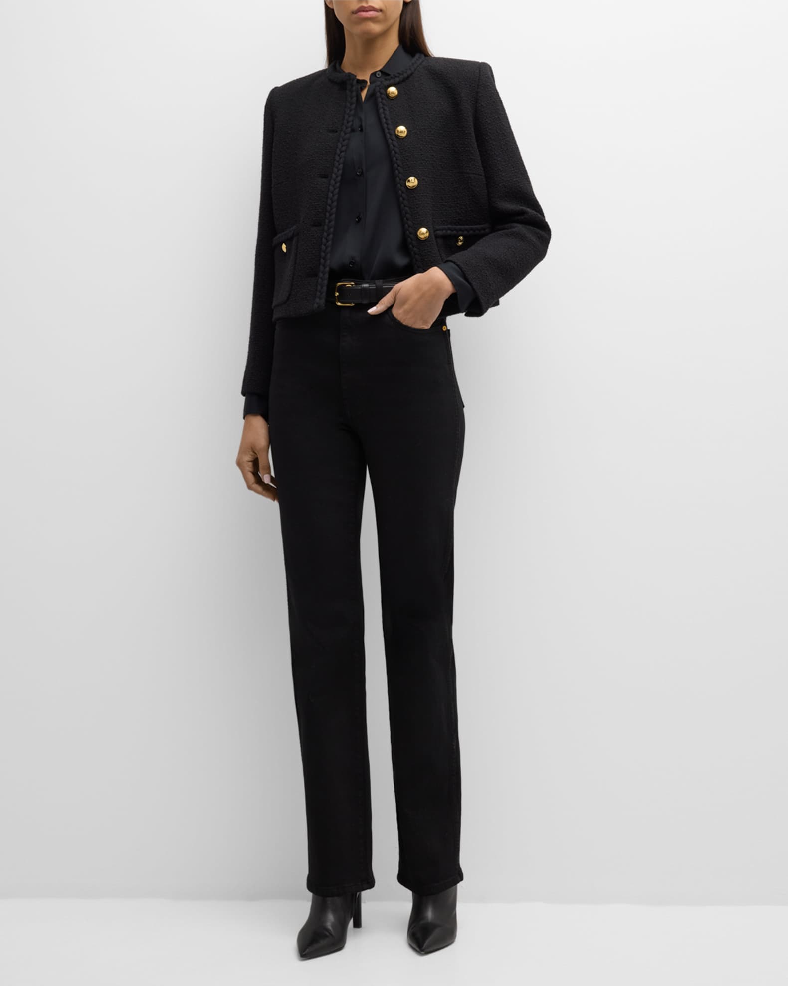 Nili Lotan Iman Cropped Jacket with Braided Trim | Neiman Marcus