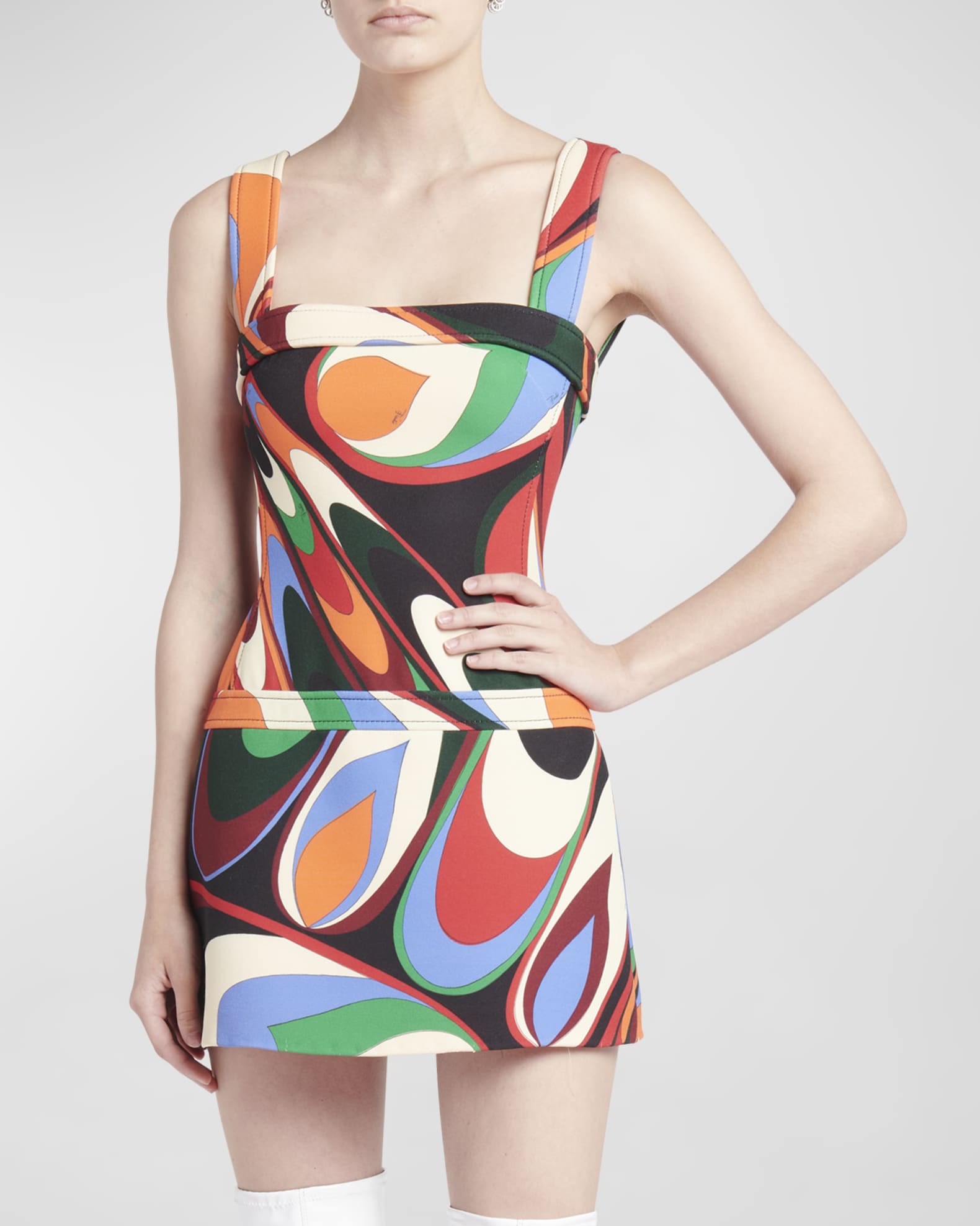 Emilio Pucci Abstract-Print Sleeveless Drop-Waist Mini Dress | Neiman ...