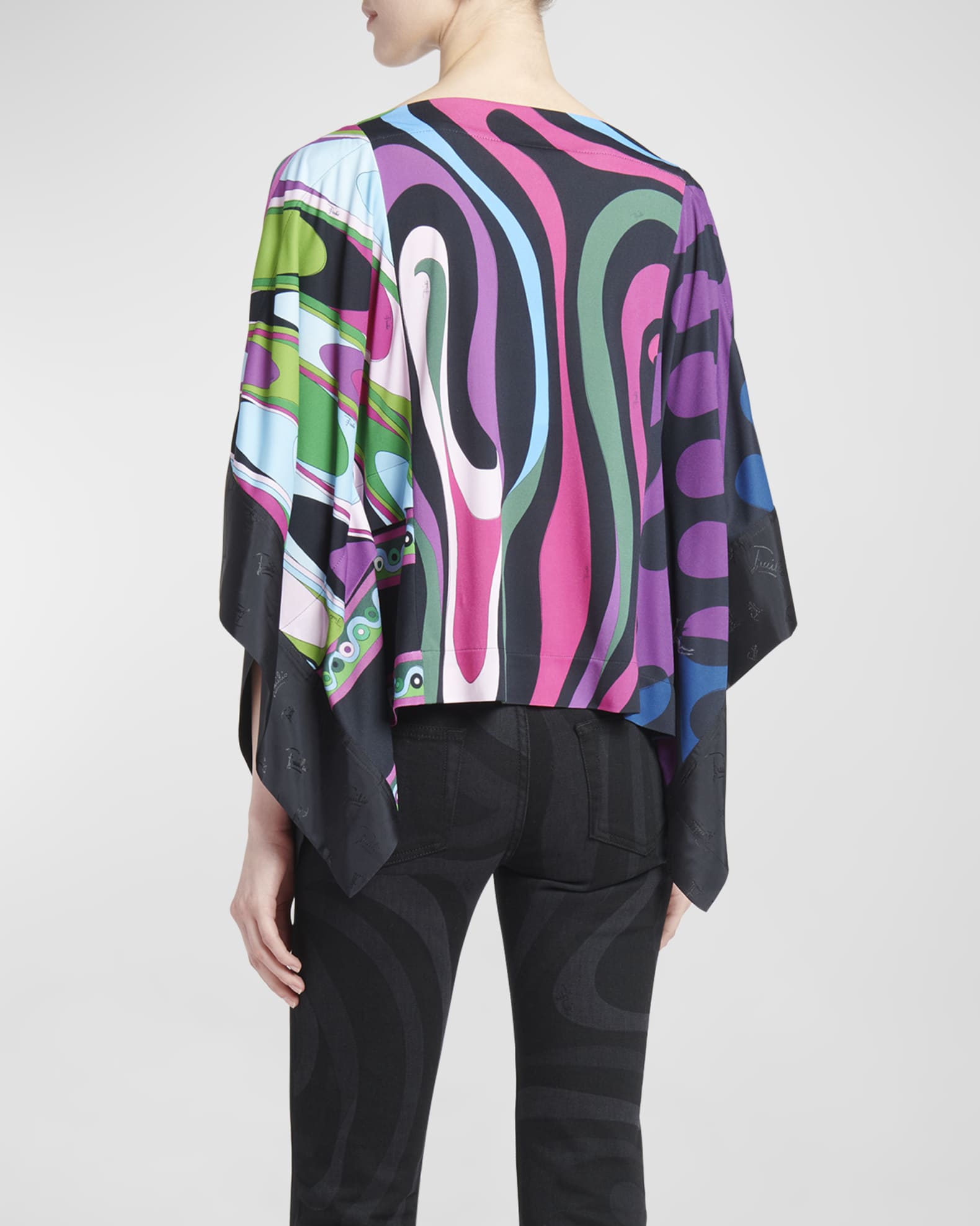 Emilio Pucci Abstract-Print Satin Handkerchief Blouse | Neiman Marcus